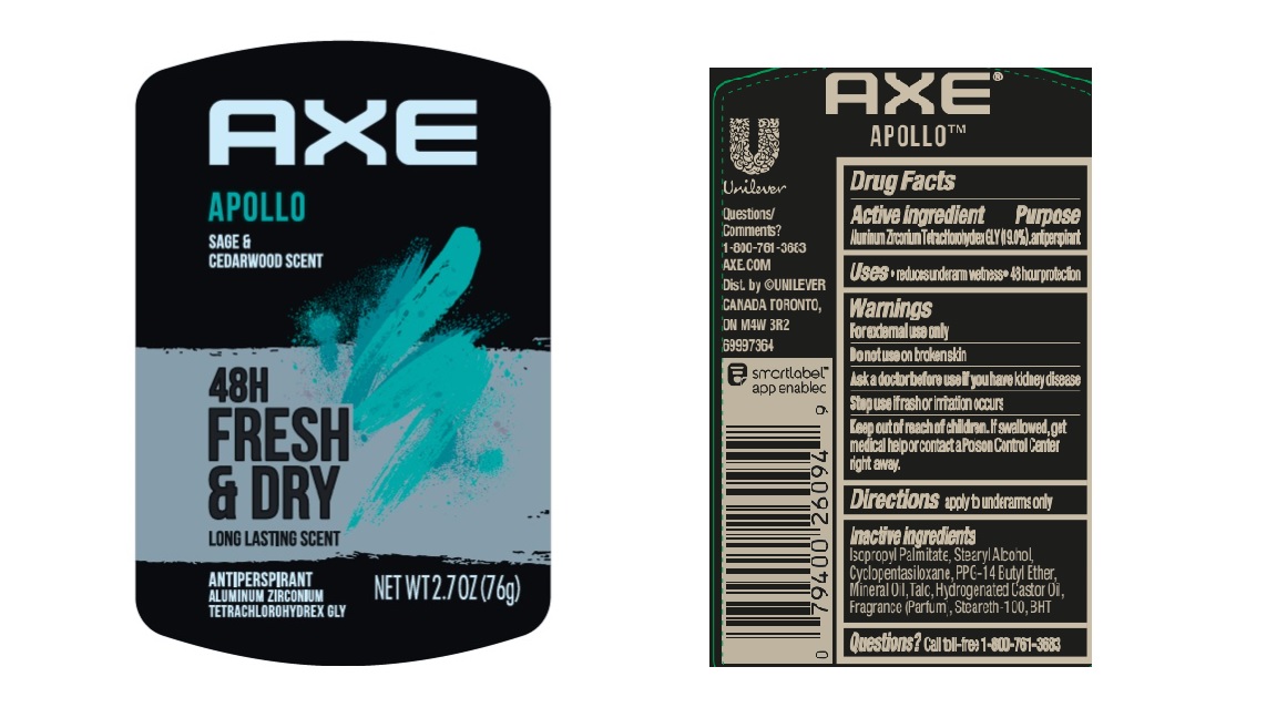 AXE- apollo sage and cedarwood scent 48h fresh and dry antiperspirant stick