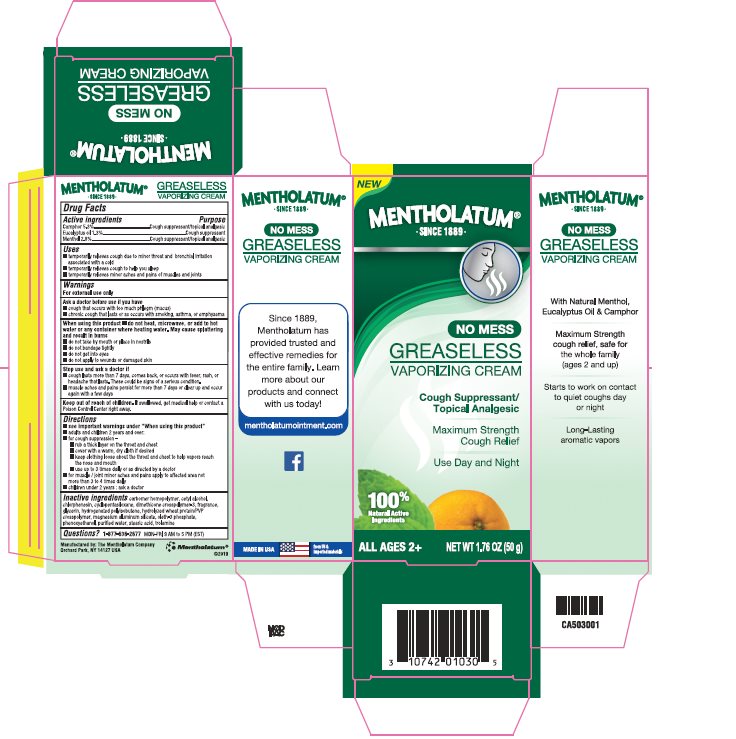 MENTHOLATUM GREASELESS VAPORIZING CREAM- camphor, eucalyptus oil ...