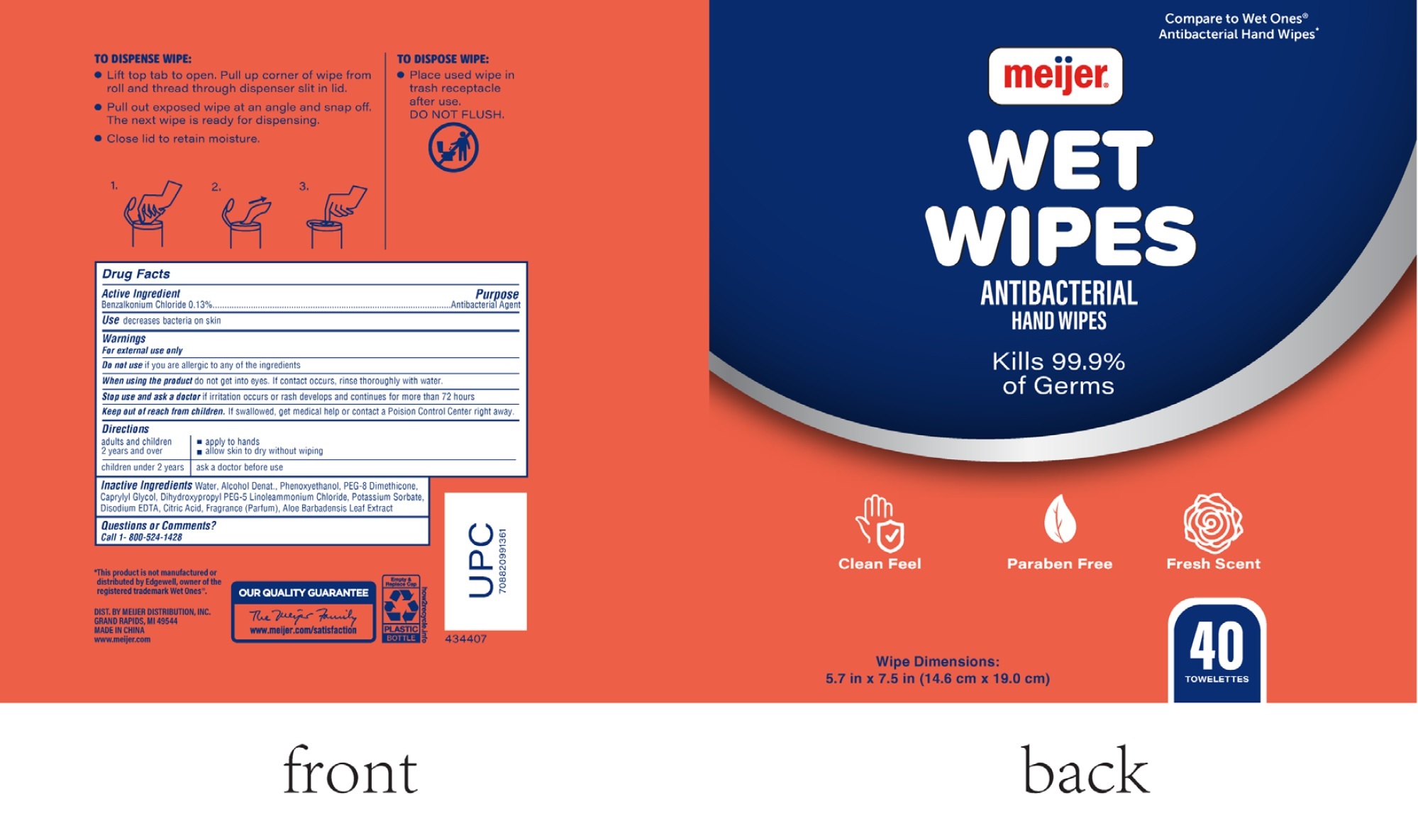 Meijer Wet wipes antibacterial hand wipes