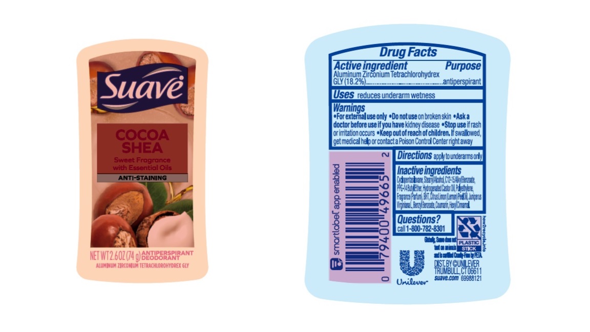 SUAVE- cocoa shea anti-staining antiperspirant deodorant stick