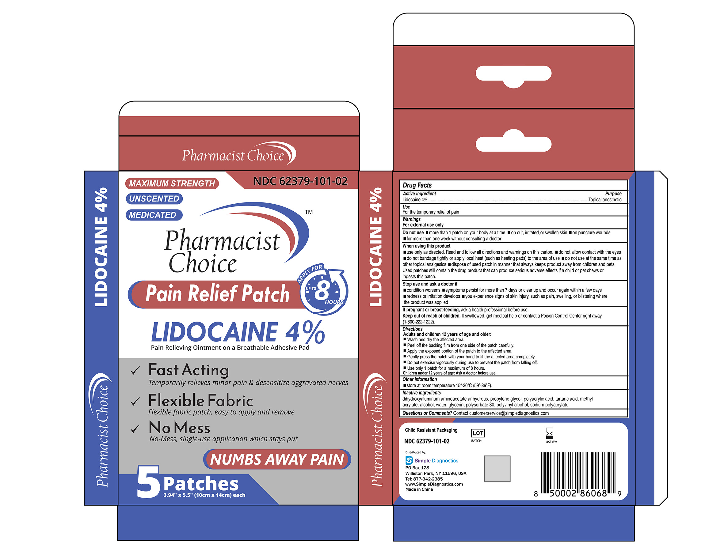 PAIN RELIVEING PATCH- lidocaine 4% patch