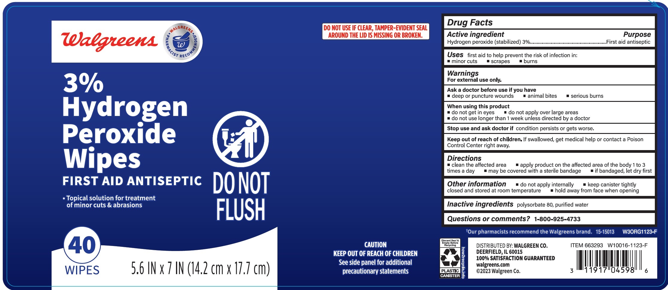 WALGREENS 3 HYDROGEN PEROXIDE WIPES- hydrogen peroxide cloth