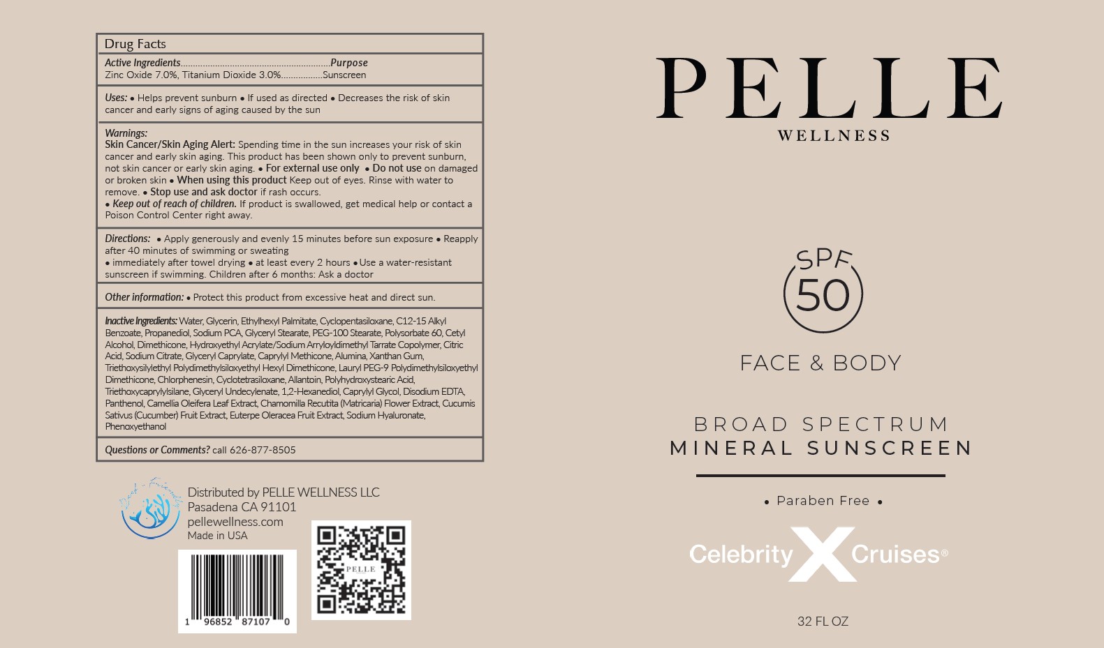 PELLE WELLNESS SPF 50 FACE AND BODY BROAD SPECTRUM MINERAL SUNSCREEN ...