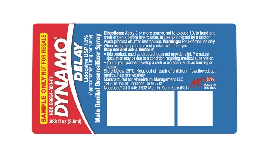 DYNAMO DELAY SAMPLE BOTTLE- lidocaine spray