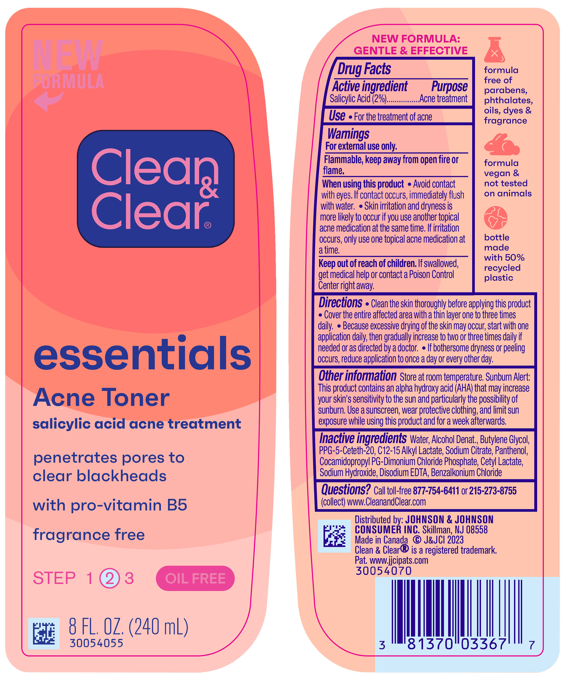 CLEAN AND CLEAR ESSENTIALS ACNE TONER- salicylic acid liquid