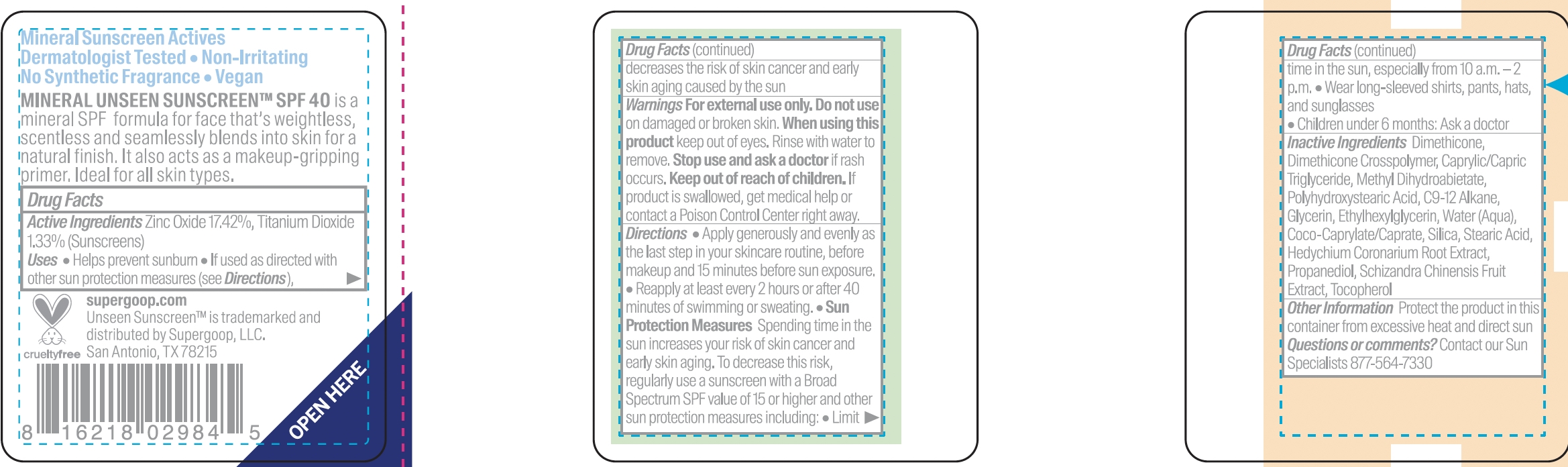 MINERAL UNSEEN SUNSCREEN SPF 40- titanium dioxide, zinc oxide lotion