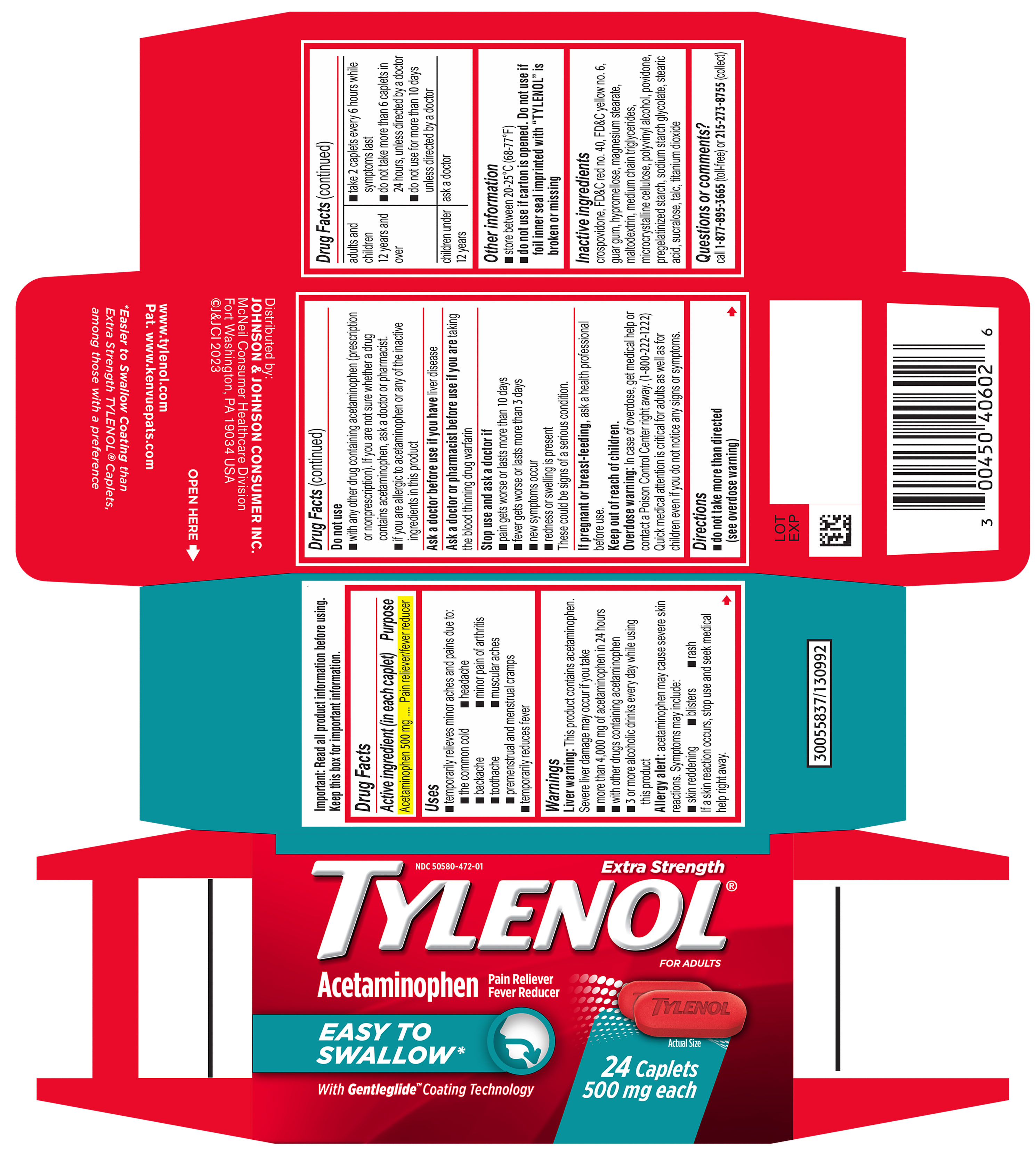 TYLENOL EXTRA STRENGTH- acetaminophen tablet, film coated