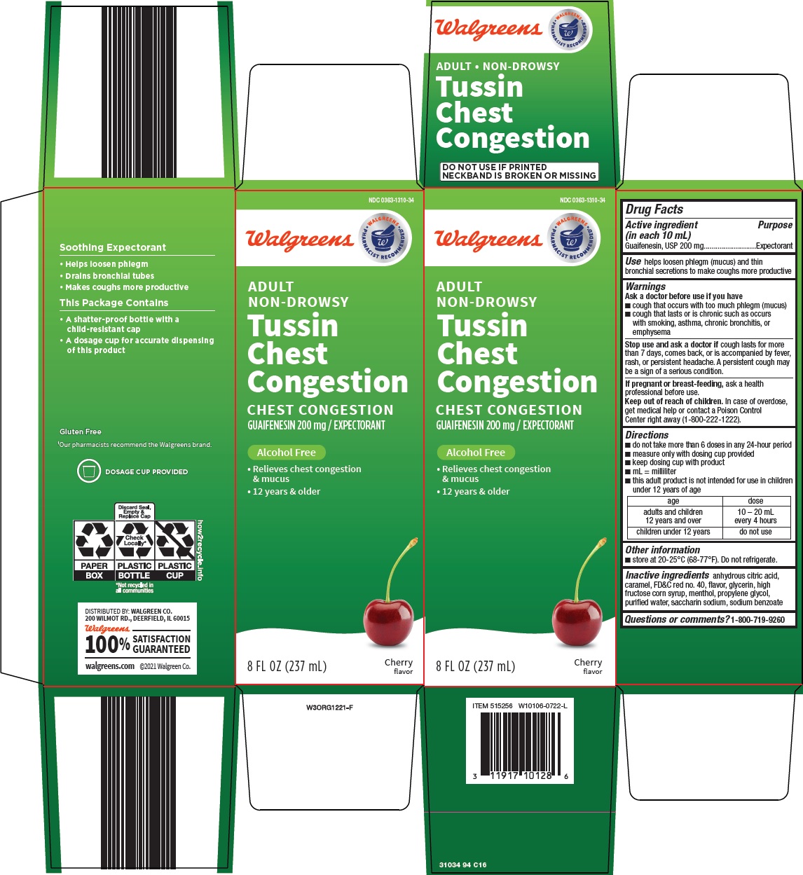 Walgreen Co. Adult Tussin Chest Congestion Drug Facts