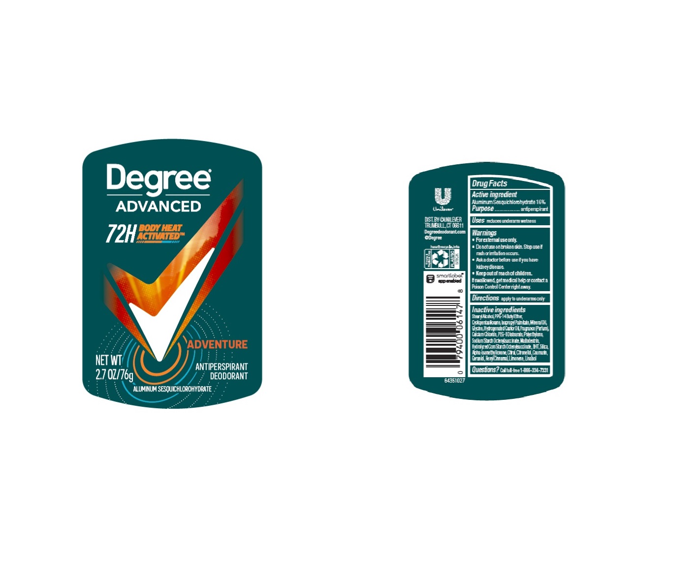DEGREE- advanced adventure 72h antiperspirant deodorant stick