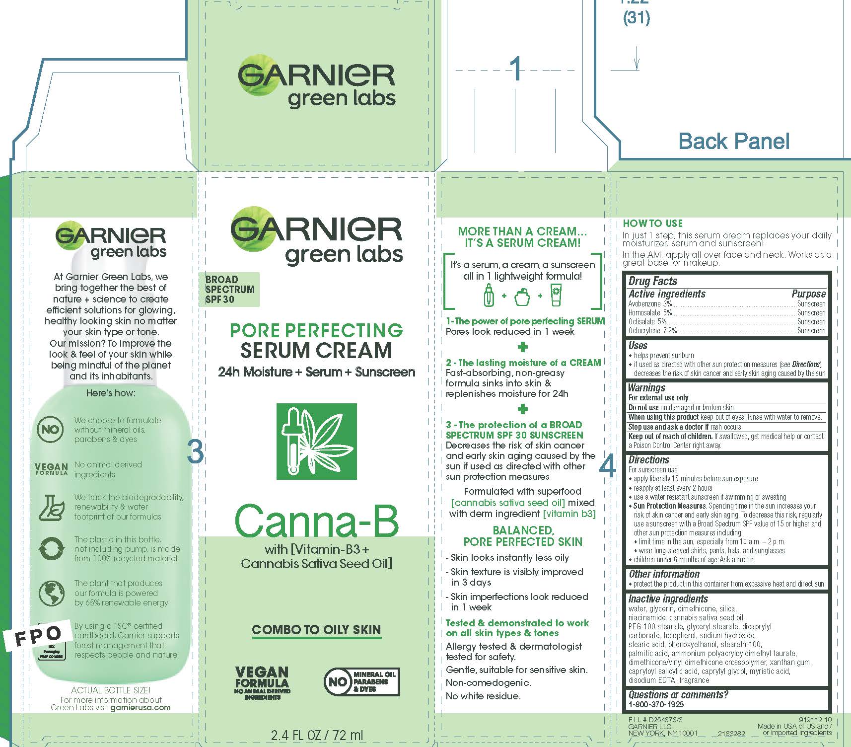 GARNIER GREEN LABS PORE PERFECTING CANNAB SERUM BROAD SPECTRUM SPF 30 ...