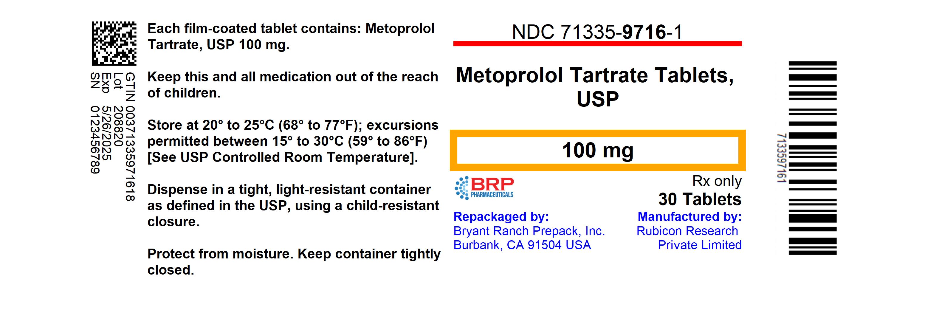 METOPROLOL TARTRATE tablet, film coated