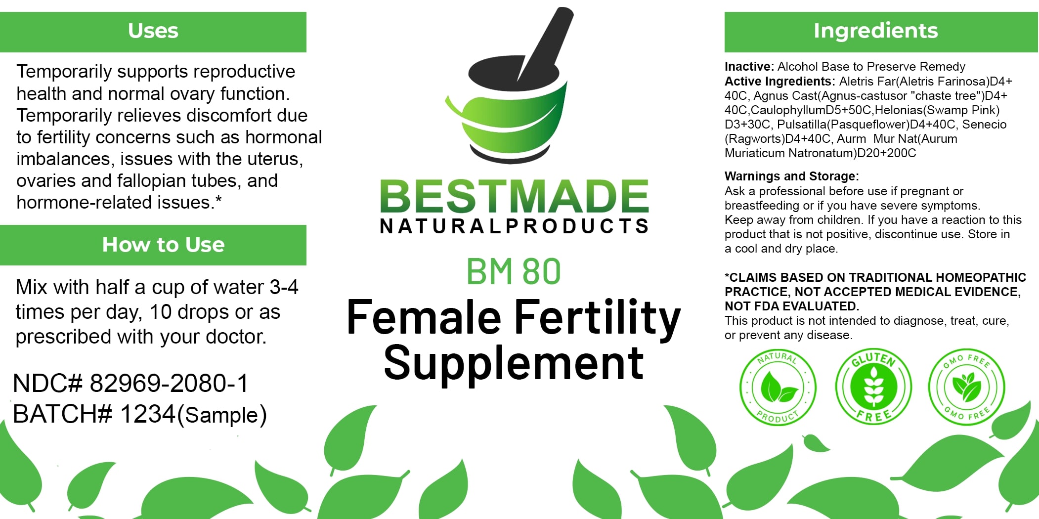 BESTMADE NATURAL PRODUCTS BM80- aletris far, agnus cast, caulophyllum ...