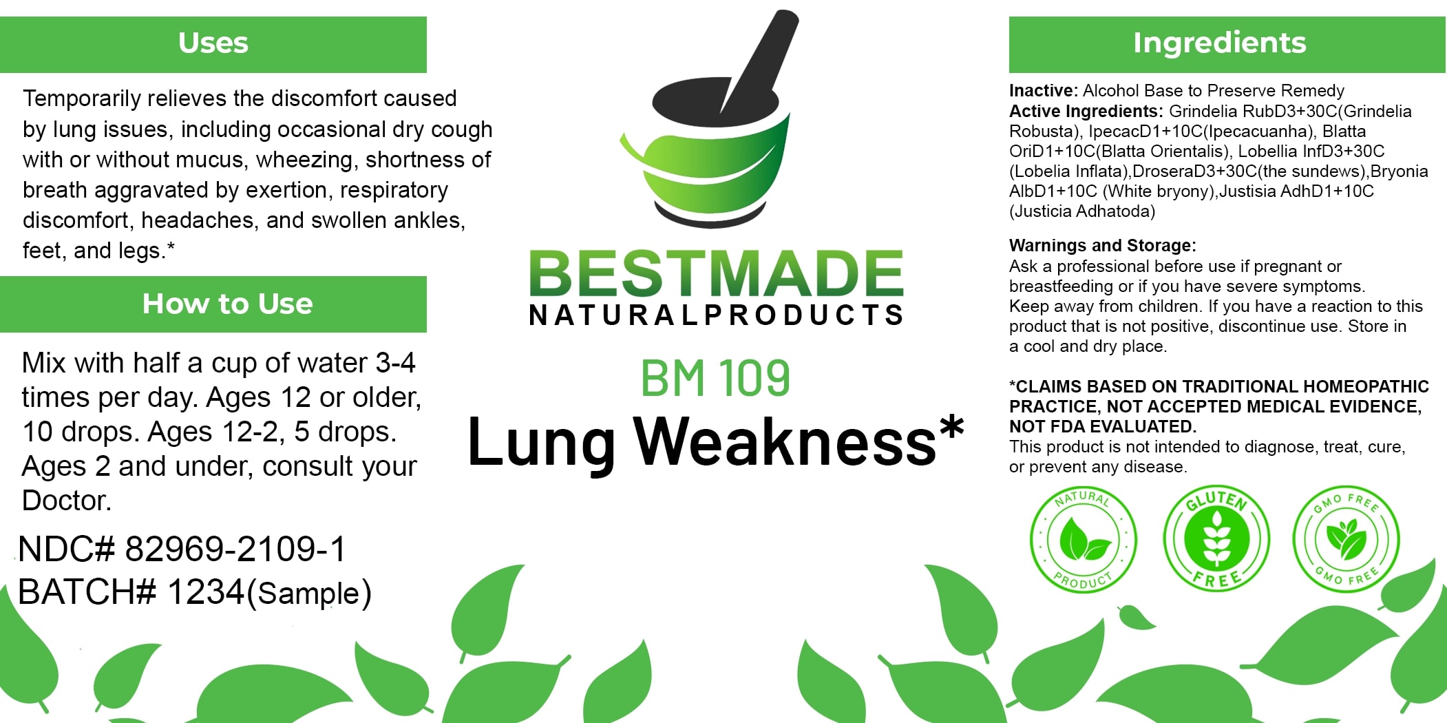 BESTMADE NATURAL PRODUCTS BM109- grindelia rub, ipecac, blatta ori ...