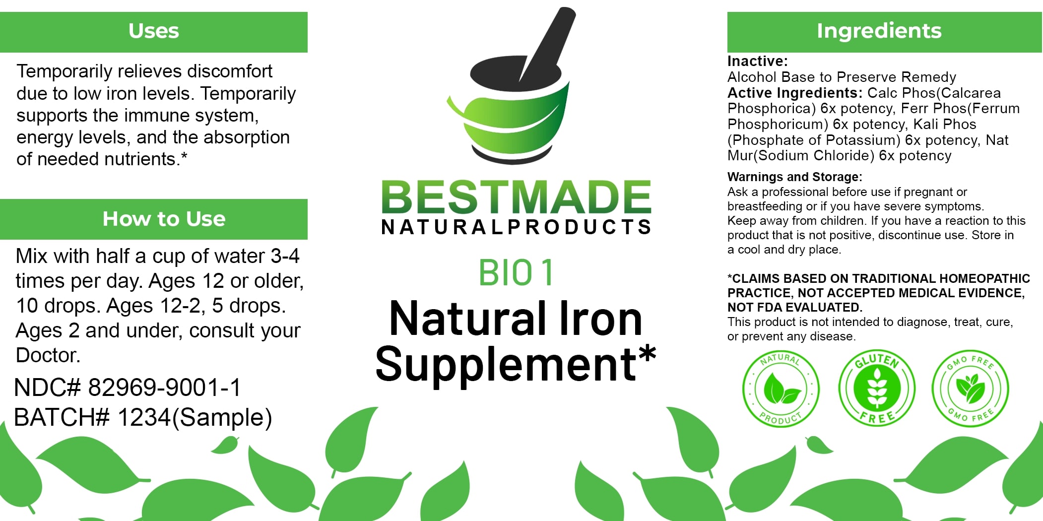 BESTMADE NATURAL PRODUCTS BIO1- calc phos ferr phos, kali phos, nat mur ...