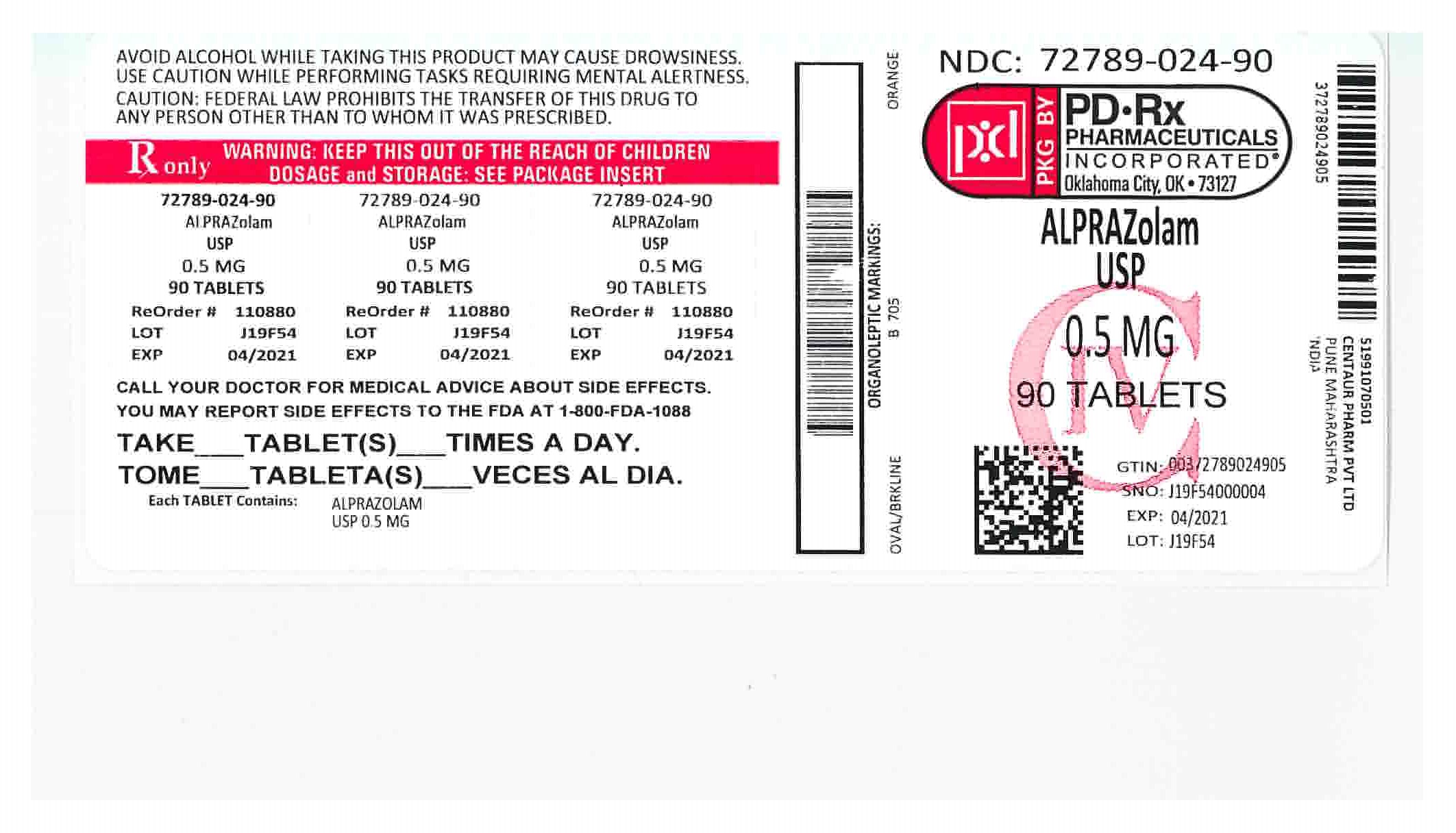 Alprazolam by PD-Rx Pharmaceuticals, Inc. ALPRAZOLAM tablet