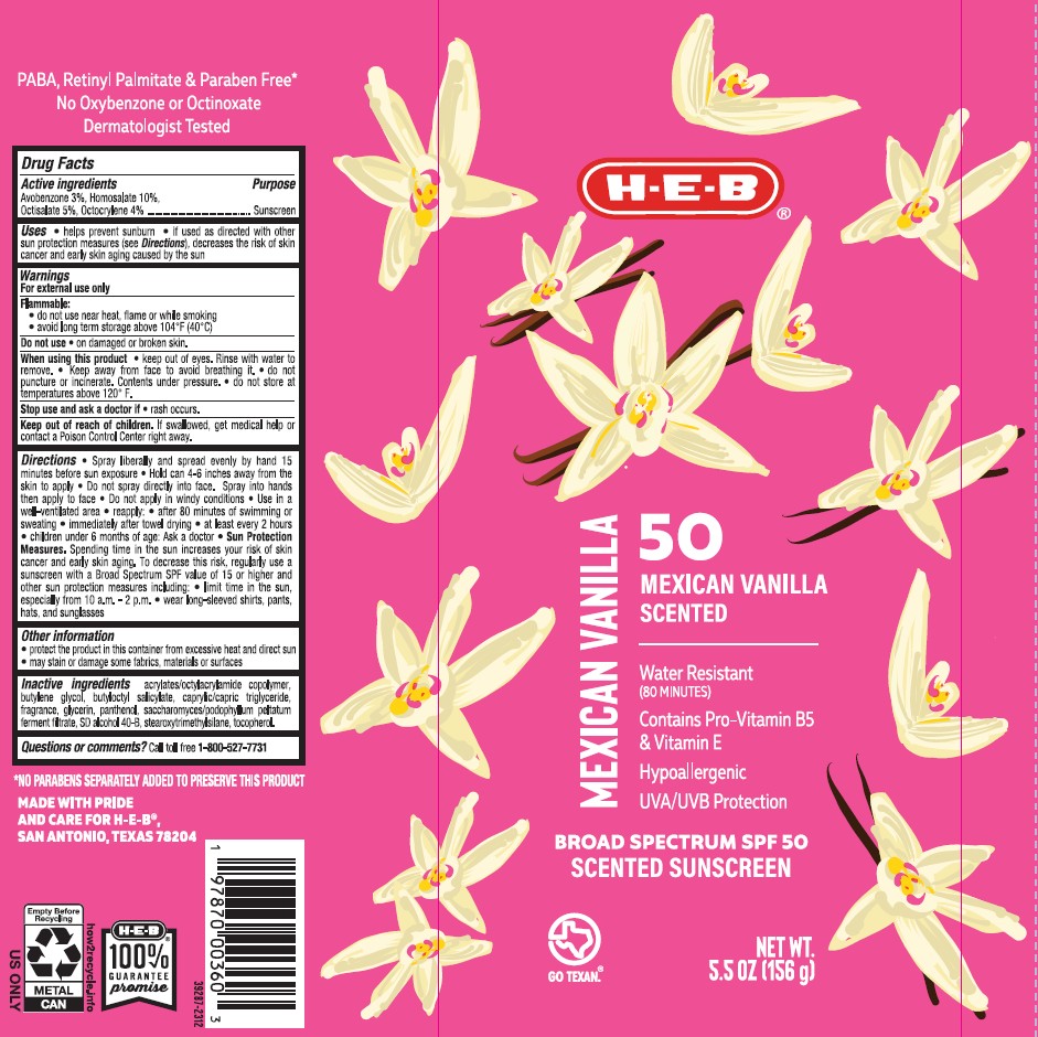 HEB SPF 50 MEXICAN VANILLA SCENTED CONTINUOUS SUNSCREEN- avobenzone ...