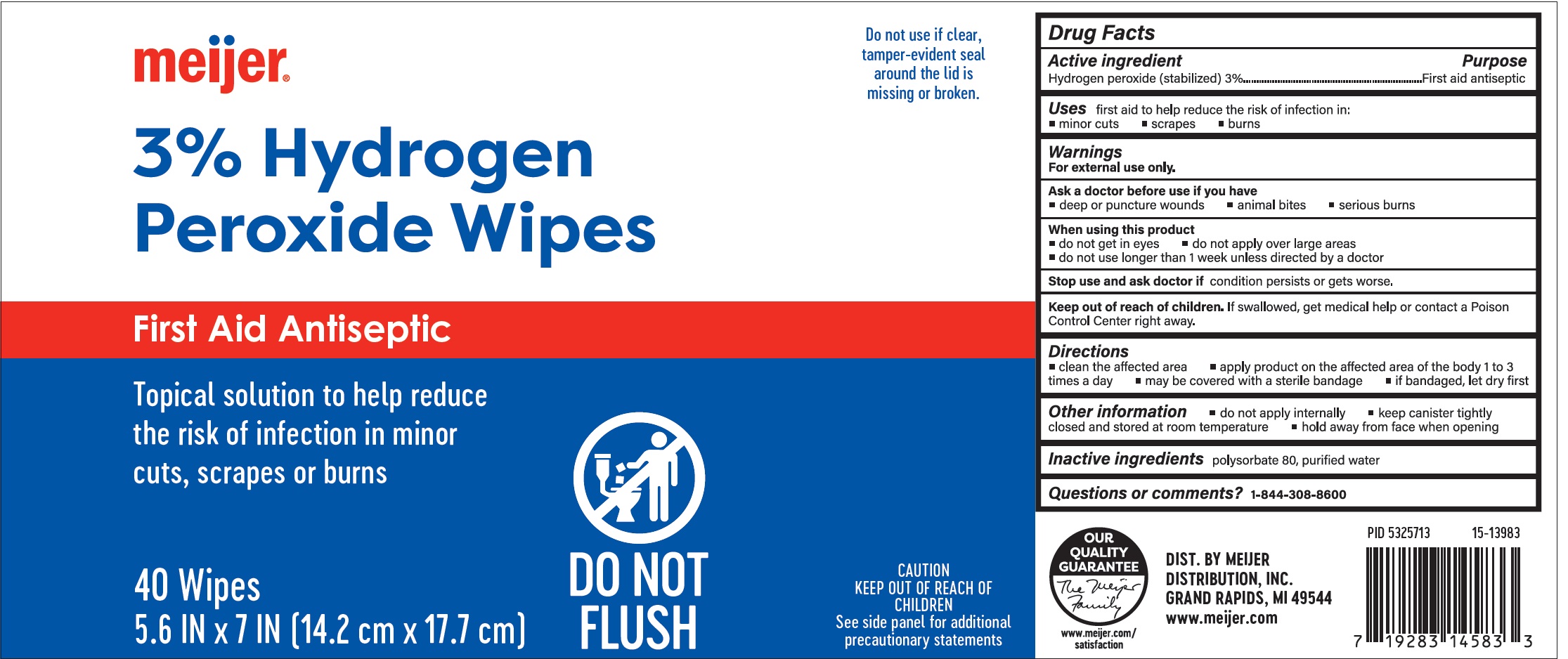 MEIJER 3 HYDROGEN PEROXIDE WIPES- hydrogen peroxide cloth