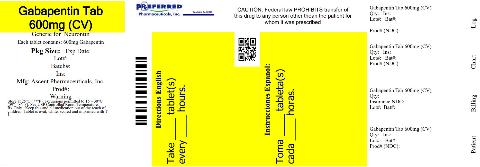 GABAPENTIN by Preferred Pharmaceuticals Inc. GABAPENTIN tablet