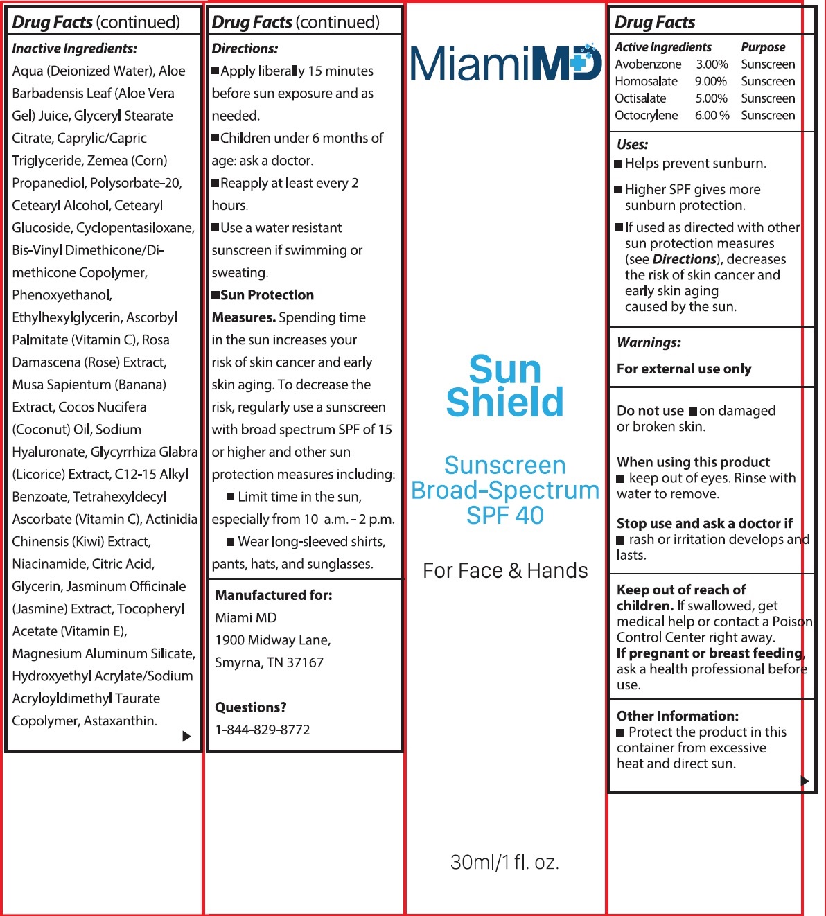 MIAMI MD SUN SHIELD BROAD SPECTRUM SPF 40- avobenzone, homosalate ...