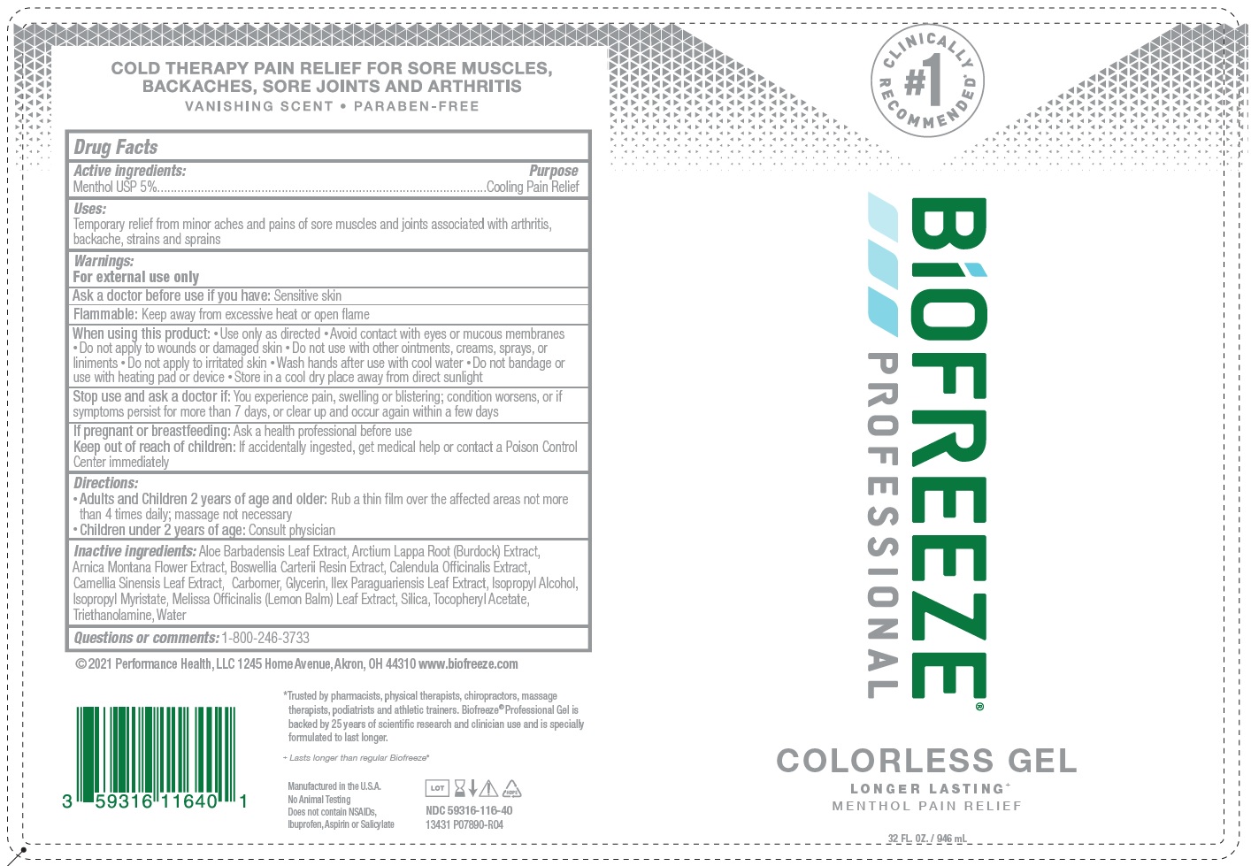BIOFREEZE PROFESSIONAL COLORLESS- menthol, unspecified form gel