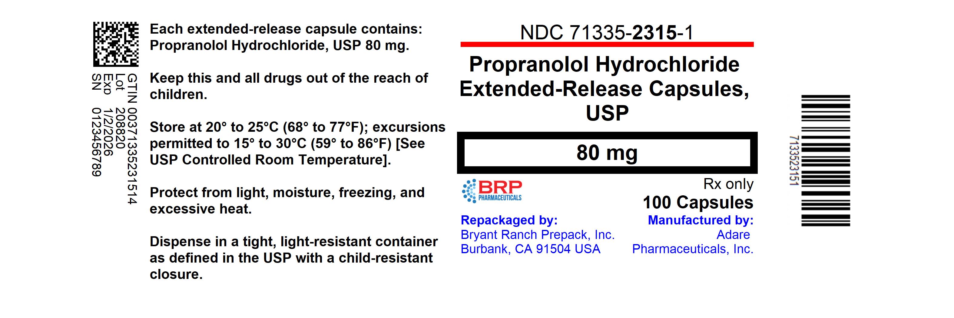 PROPRANOLOL HYDROCHLORIDE capsule, extended release