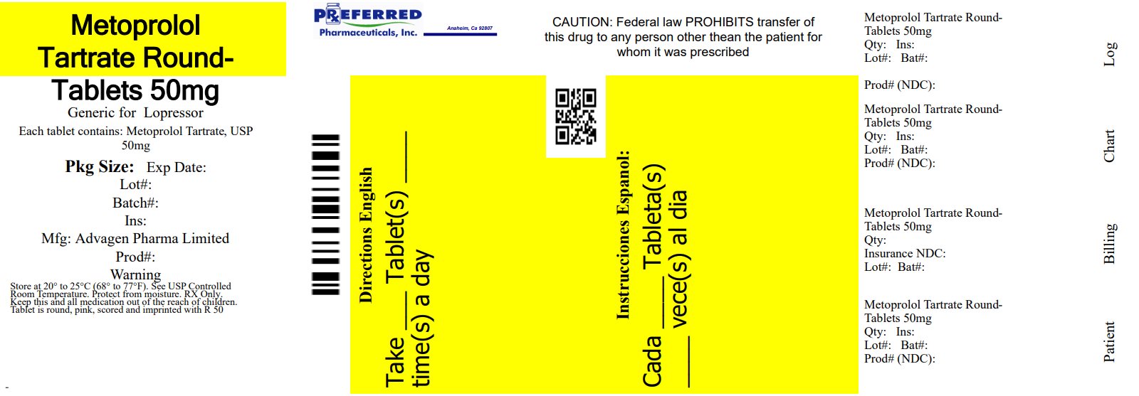 METOPROLOL TARTRATE tablet, film coated