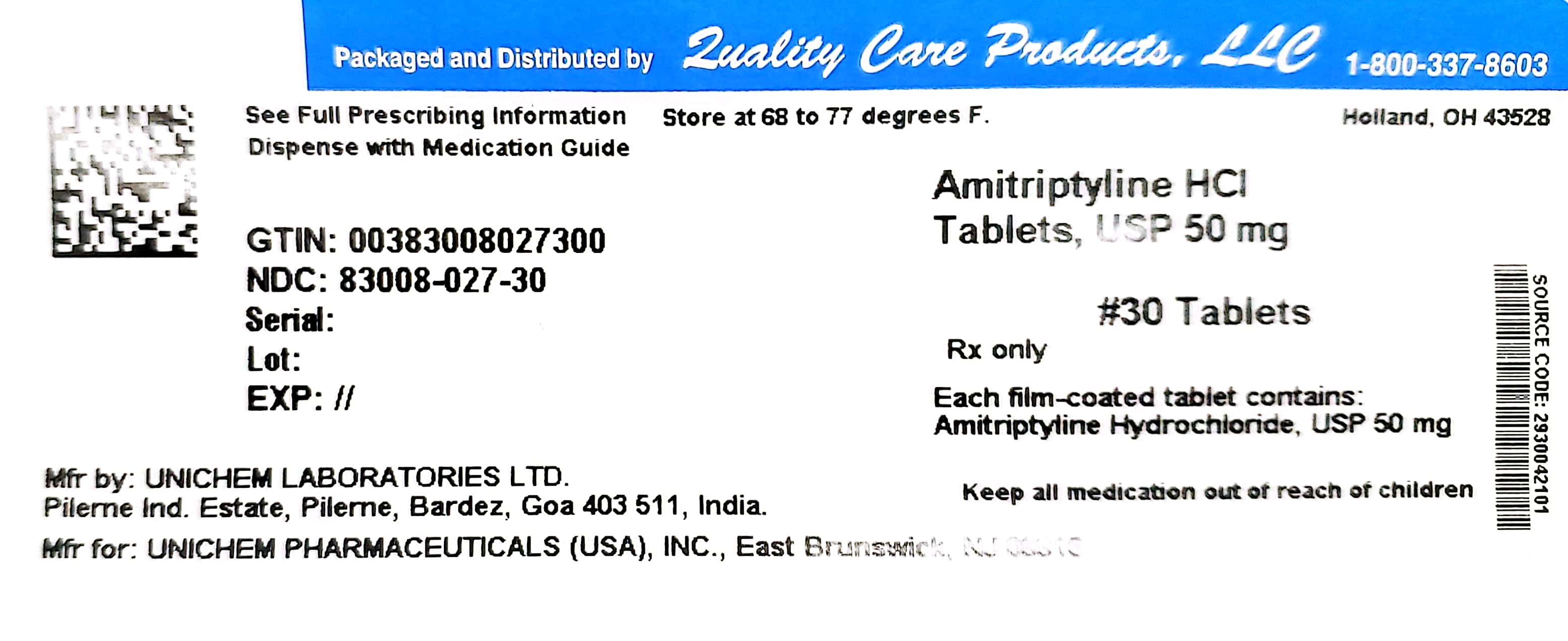 Amitriptyline Hydrochloride Tablets, USP Rx Only