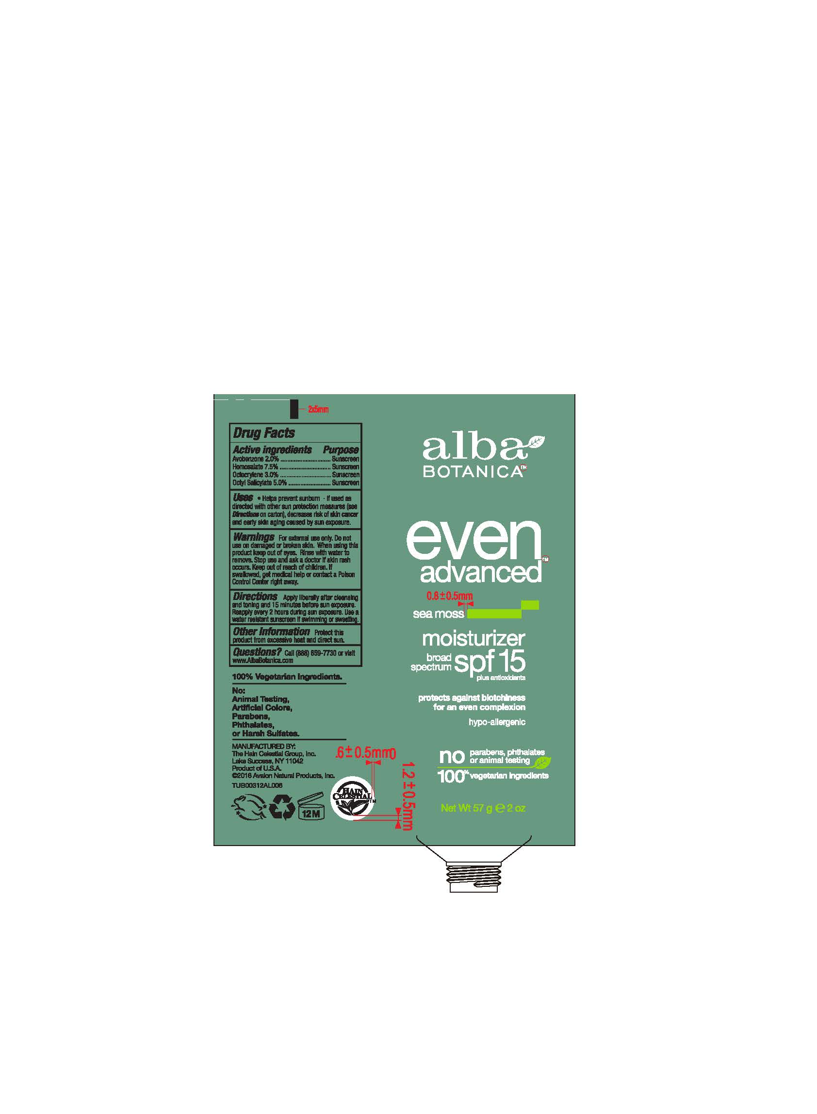 ALBA BOTANICA EVEN ADVANCED MOISTURIZER SPF15- avobenzone, homosalate ...