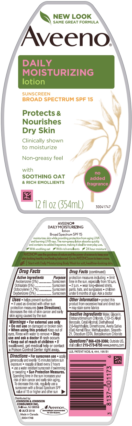 AVEENO DAILY MOISTURIZING SUNSCREEN BROAD SPECTRUM SPF 15- avobenzone ...