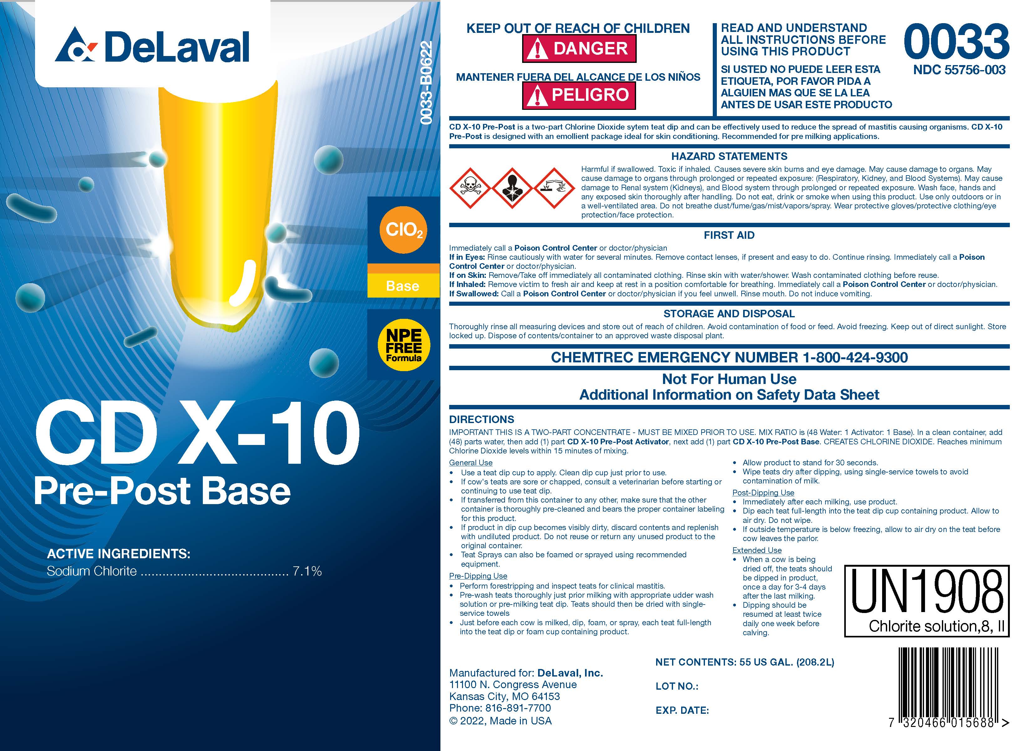 CD X-10 PRE-POST BASE- sodium chlorite concentrate