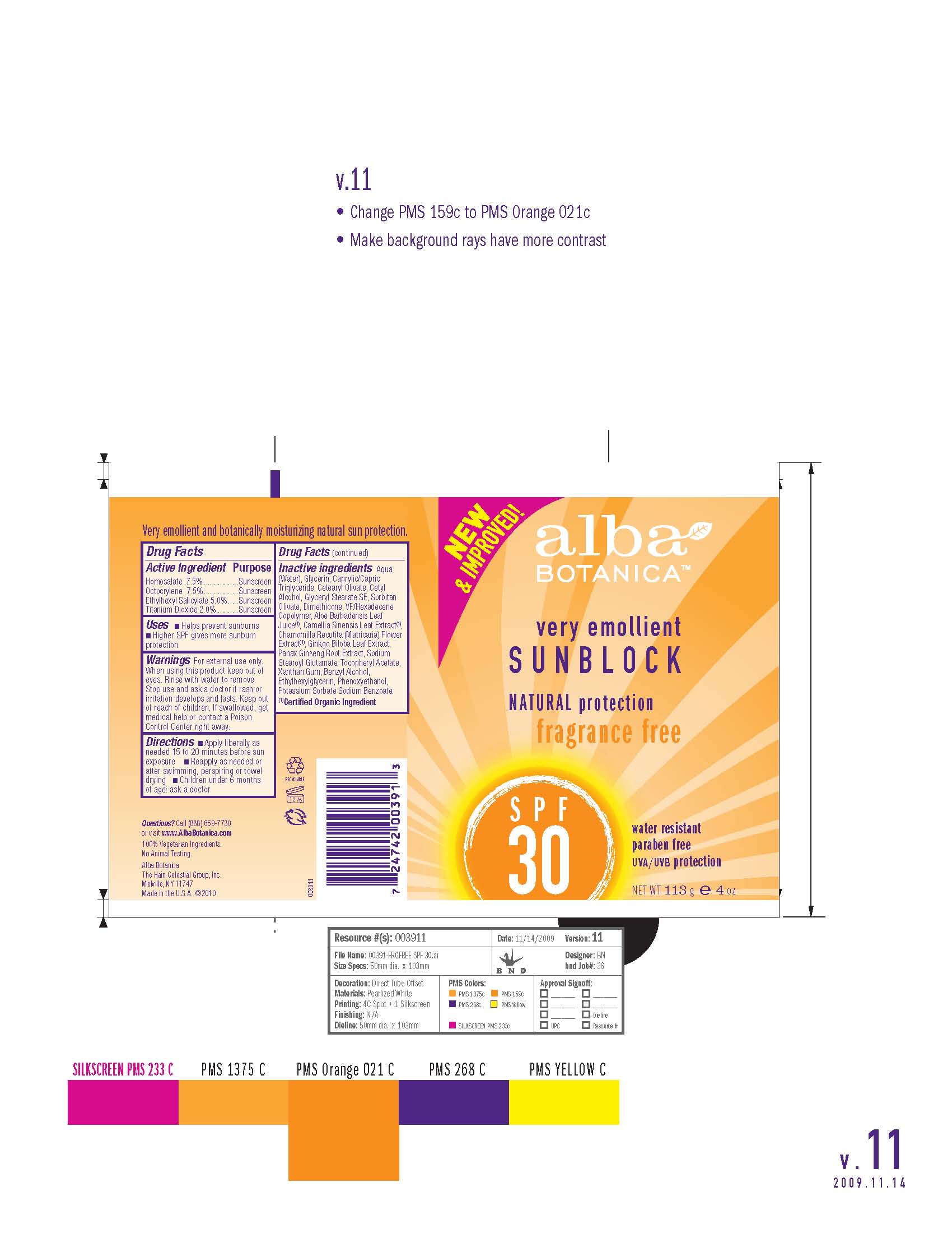 ALBA SUNBLOCK NATURAL FF SPF 30- homosalate, octocrylene, ethylhexyl ...