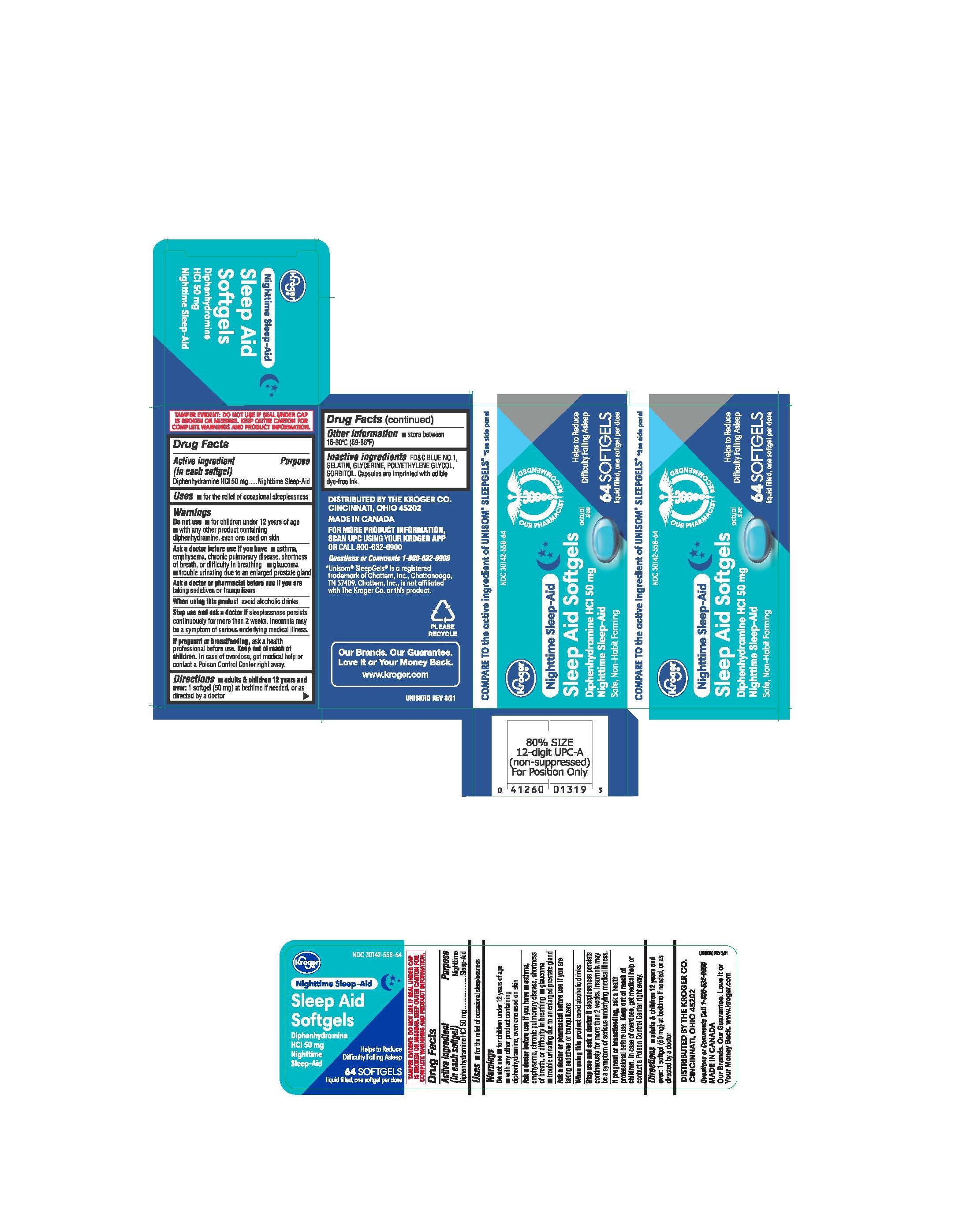 KROGER NIGHTTIME SLEEP-AID- diphenhydramine hcl capsule, liquid filled