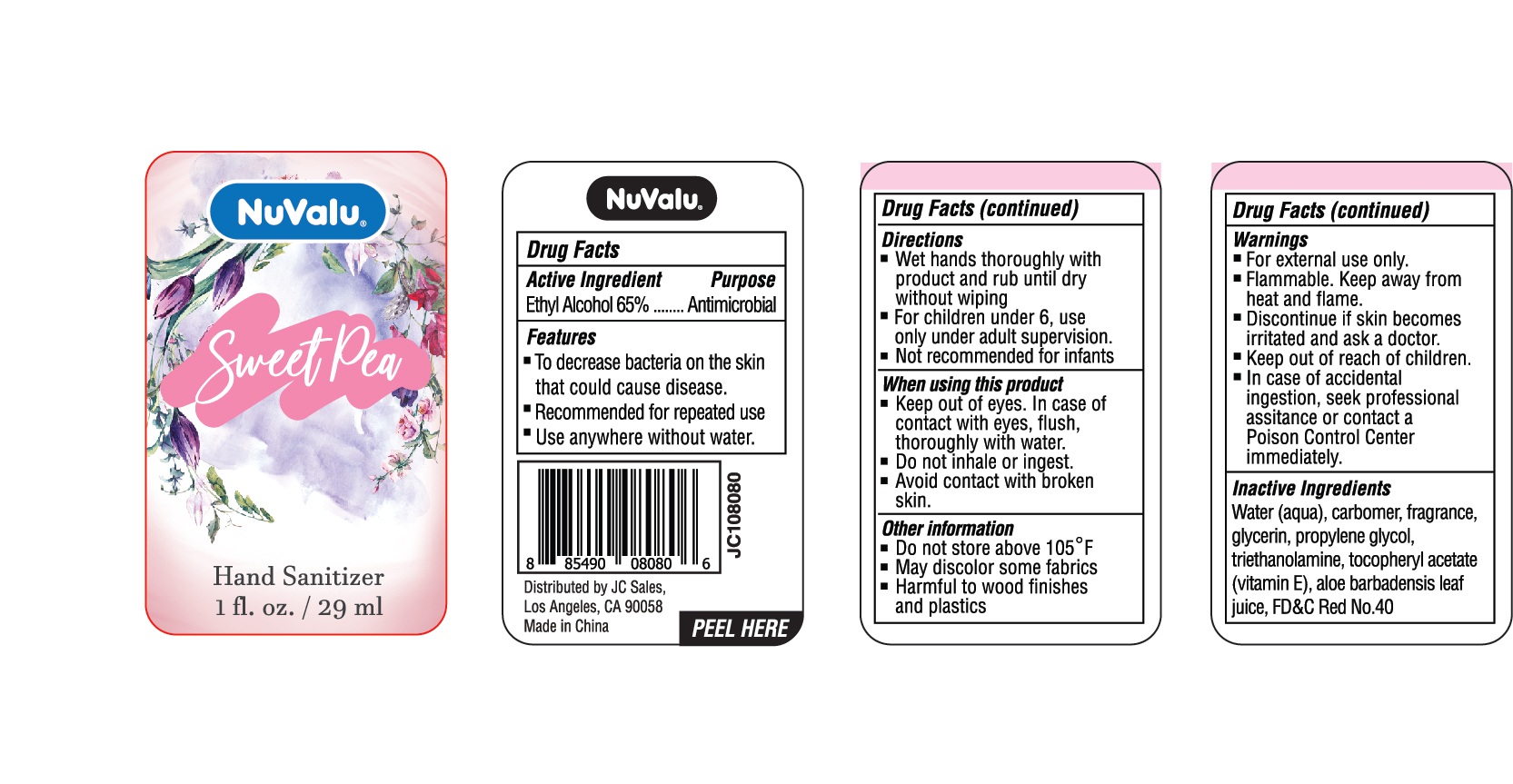 NUVALU HAND SANITIZER SWEET PEA 1OZ- ethyl alcohol gel
