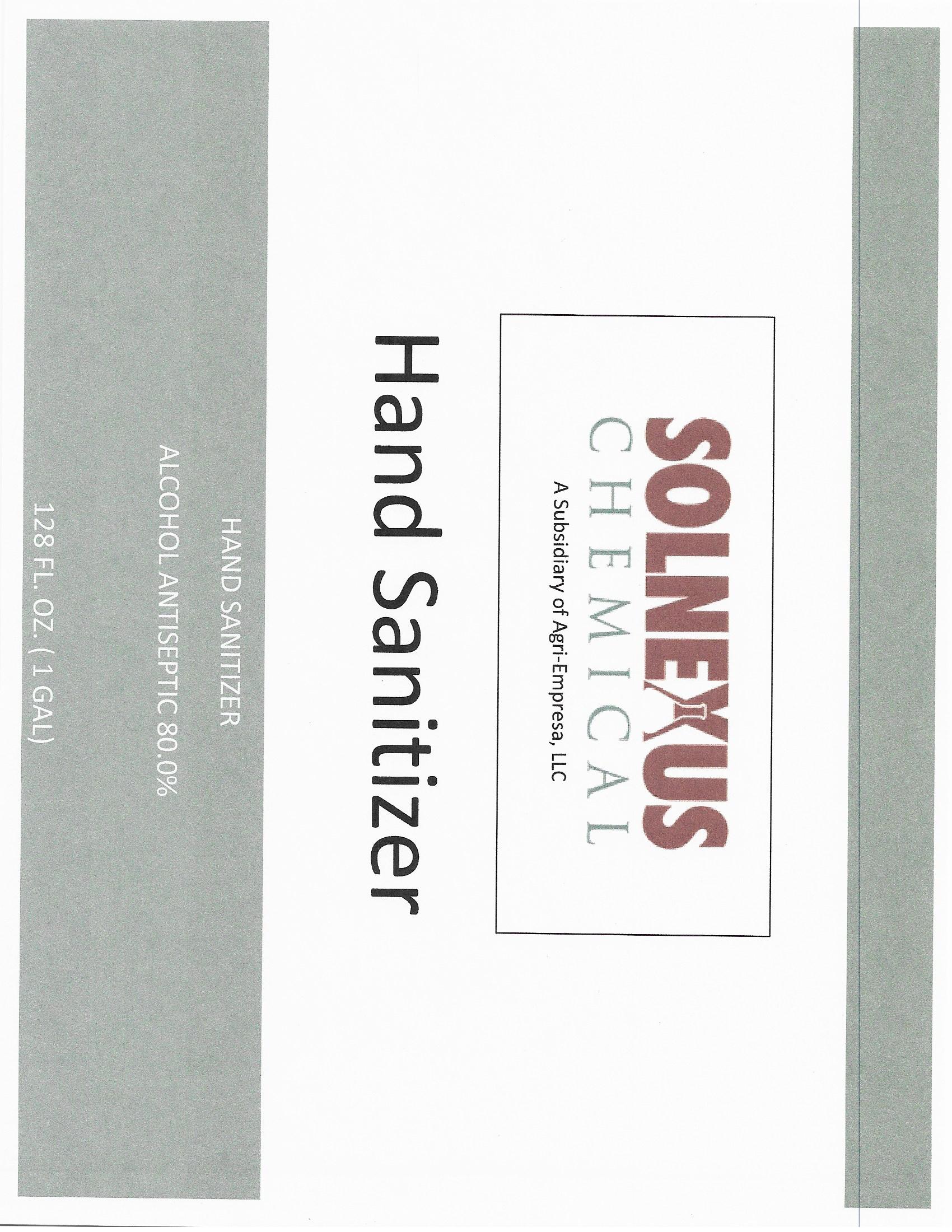 SOLNEXUS CHEMICAL HAND SANITIZER- ethyl alcohol 80% liquid