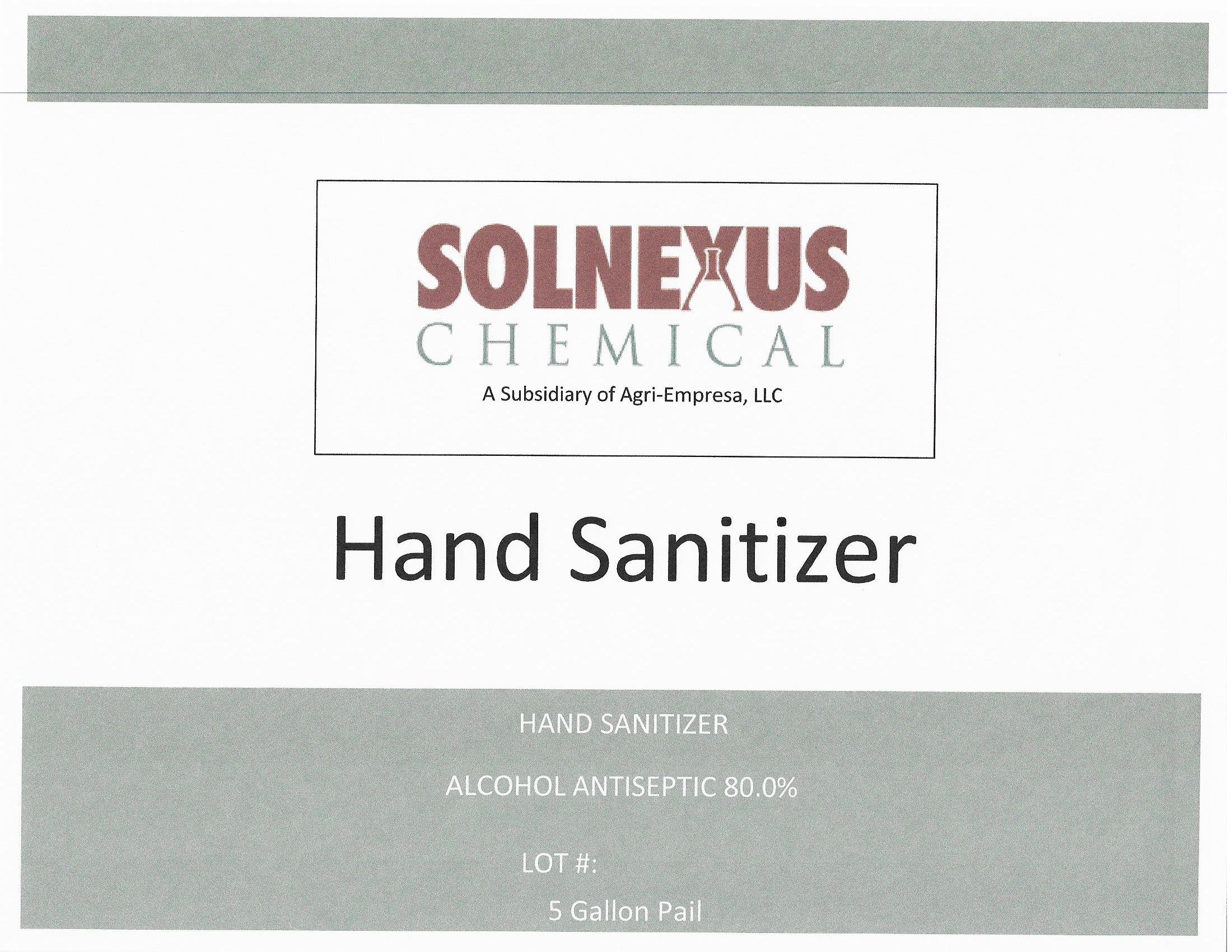 SOLNEXUS CHEMICAL HAND SANITIZER- ethyl alcohol 80% liquid