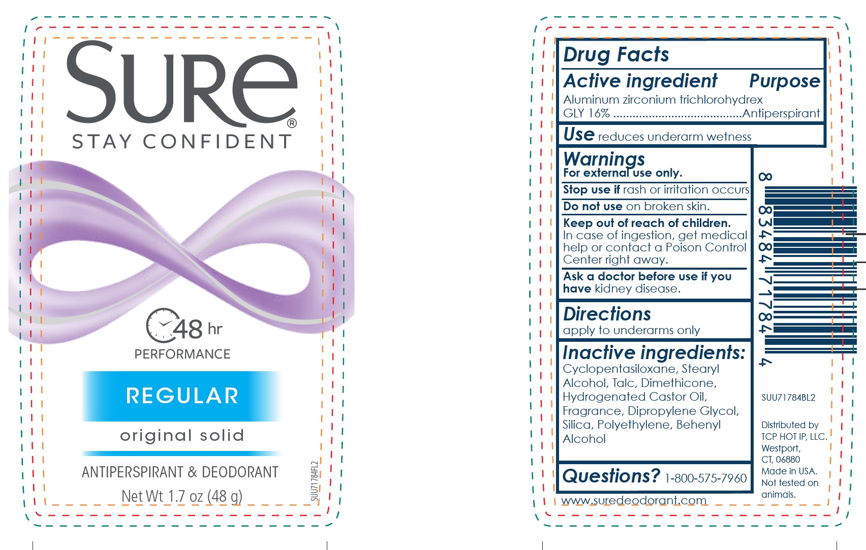 SURE REGULAR ORIGINAL SOLID- aluminum zirconium trichlorohydrex gly stick