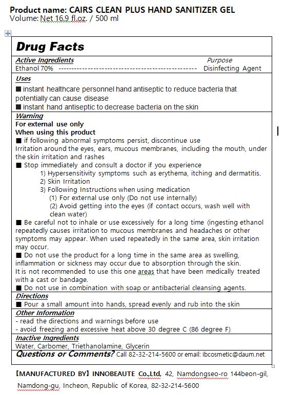 CAIRS CLEAN PLUS HAND SANITIZER GEL- alcohol gel