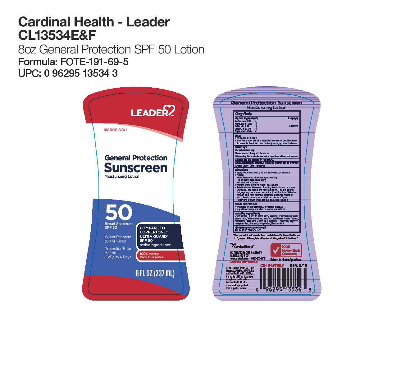 CARDINAL HEALTH LEADER SPF 50 GENERAL PROTECTION SUNSCREEN- avobenzone ...
