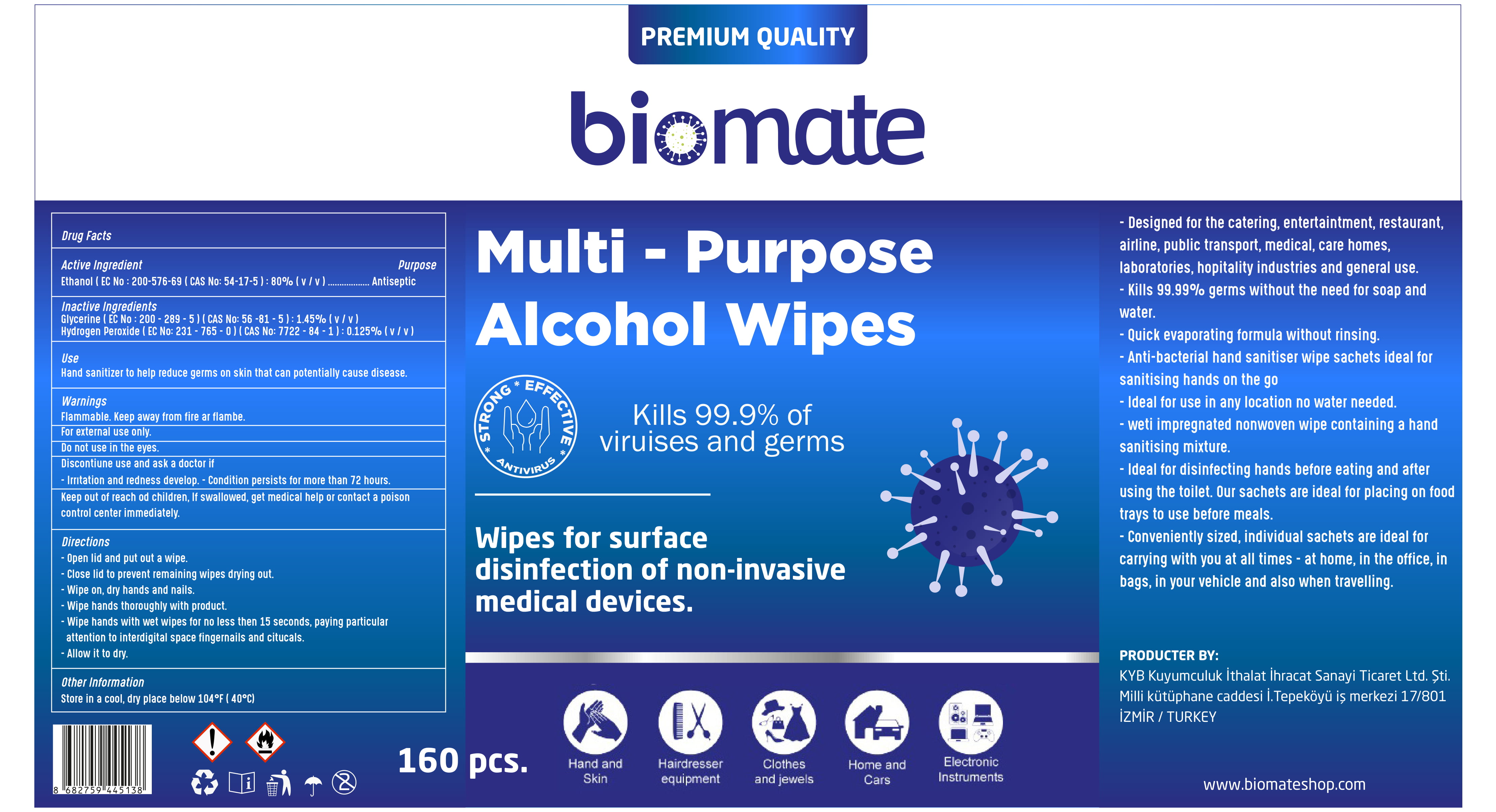 BIOMATE MULTI-PURPOSE ALCOHOL WIPES- alcohol cellular sheet