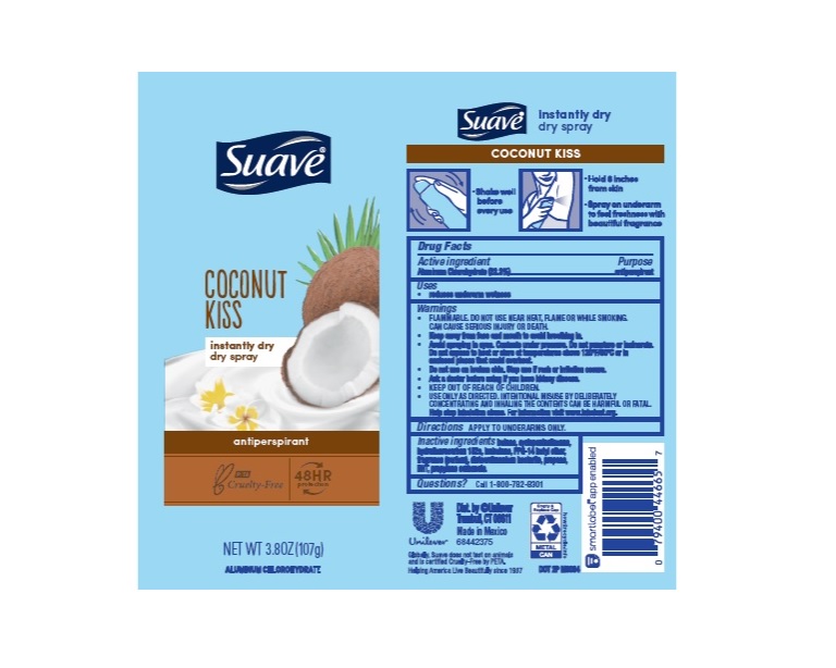 SUAVE- coconut kiss 48hr protection dry spray antiperspirant aerosol, spray