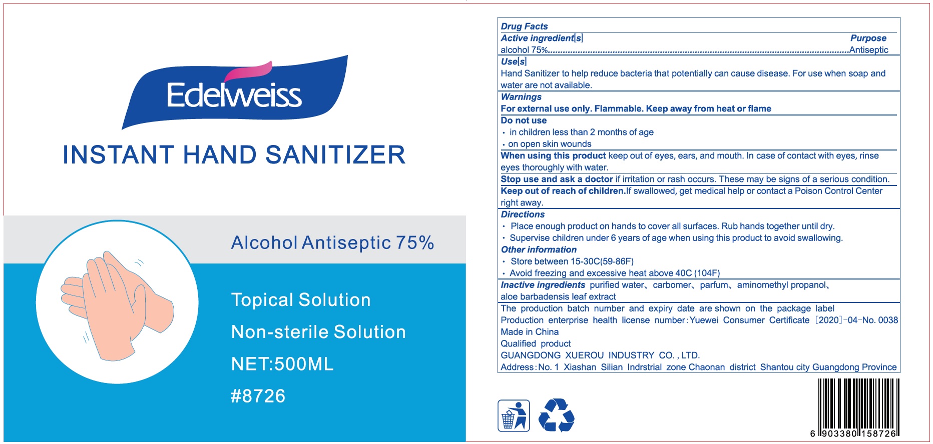 EDELWEISS INSTANT HAND SANITIZER- alcohol gel