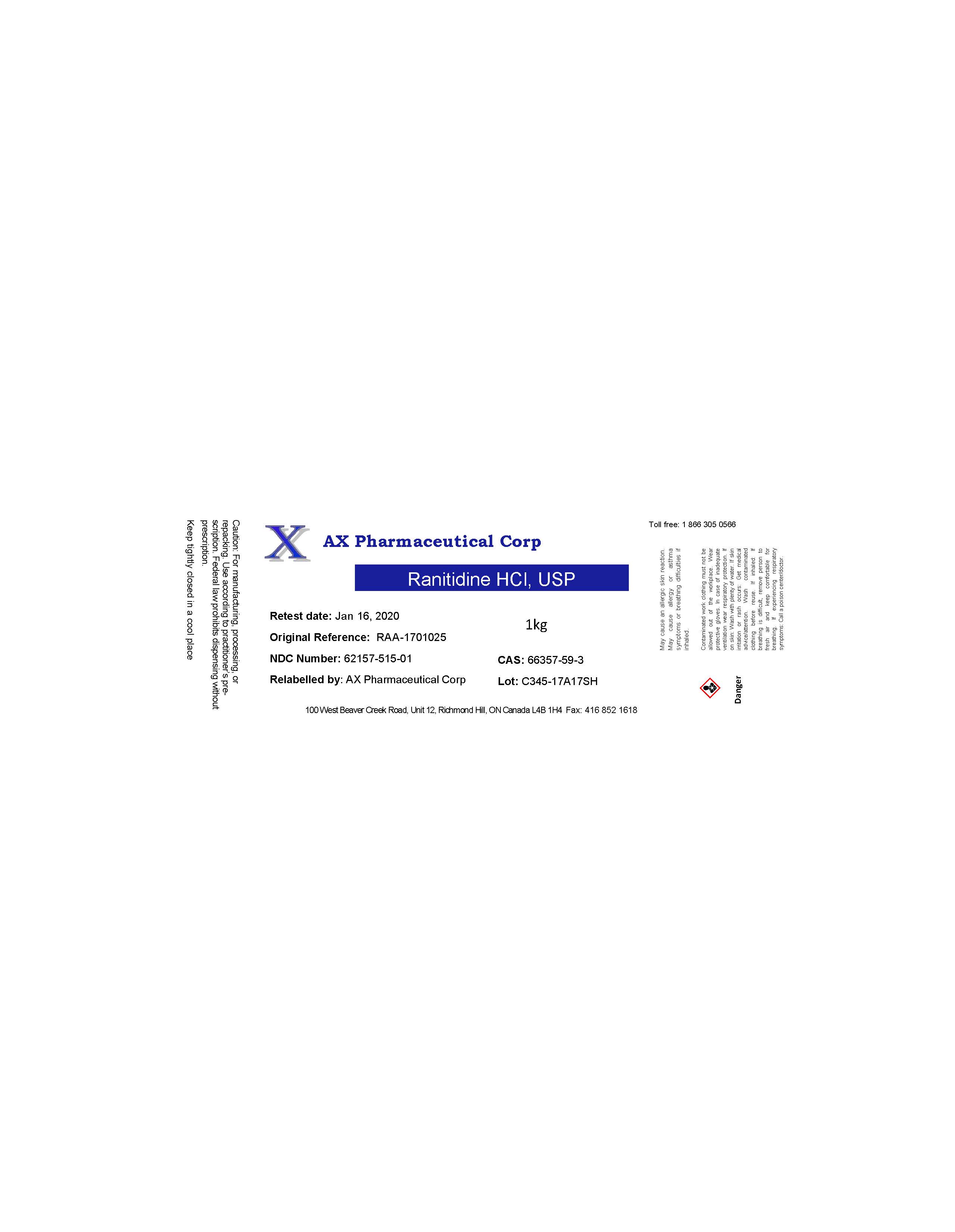 AX PHARMACEUTICAL CORP- ranitidine hcl powder