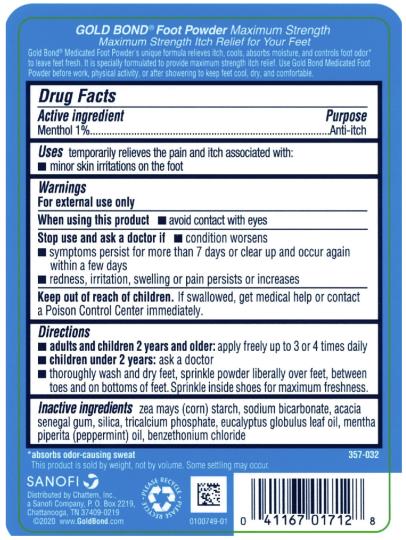 GOLD BOND MEDICATED MAXIMUM STRENGTH FOOT- menthol powder