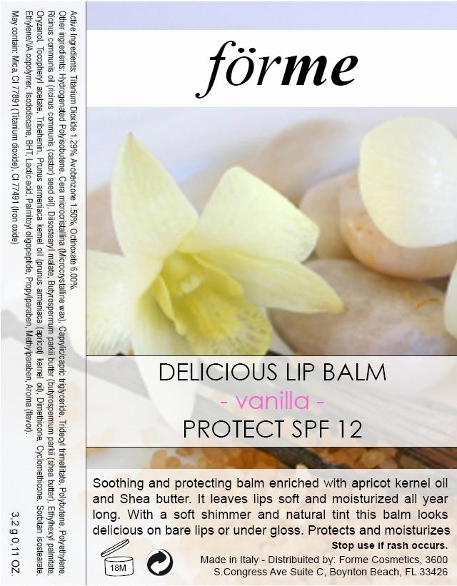 FORME COSMETICS DELICIOUS LIP BALM SPF 12- titanium dioxide, octinoxate ...