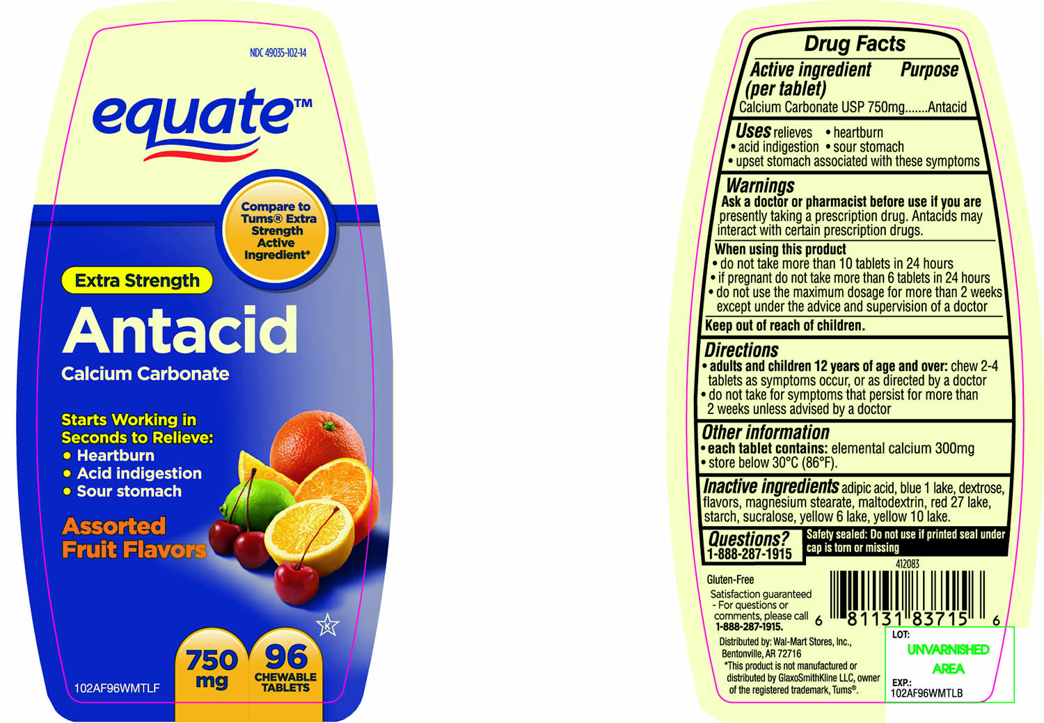 EQUATE EXTRA STRENGTH ANTACID ASSORTED FRUIT FLAVORS- antacid tablets ...