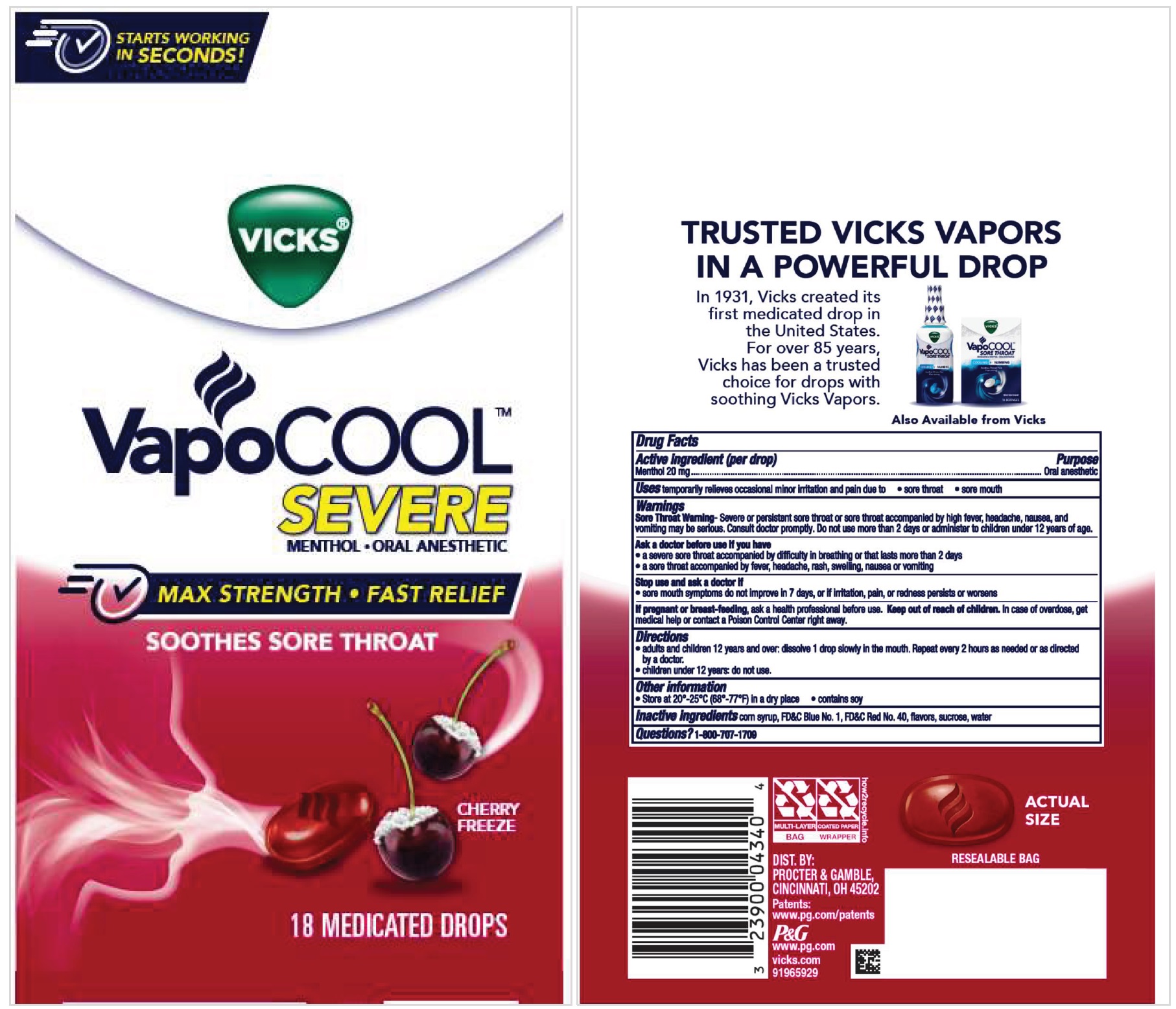 VICKS VAPOCOOL SEVERE CHERRY FREEZE- menthol lozenge