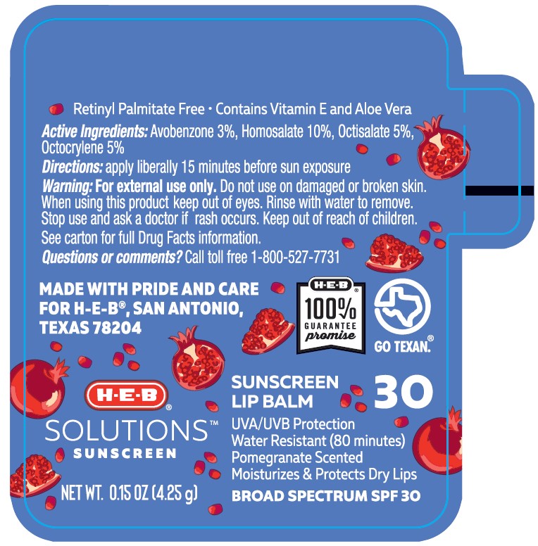 HEB BROAD SPECTRUM SPF 30 POMEGRANATE SCENTED SUNSCREEN LIP BALM