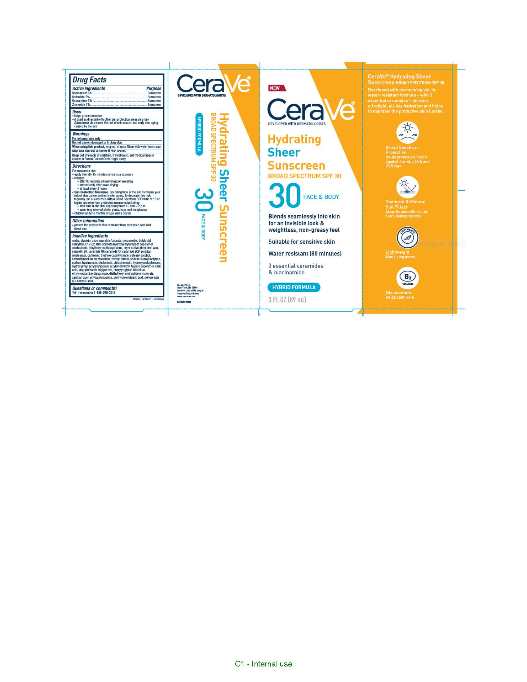 CERAVE DEVELOPED WITH DERMATOLOGISTS HYDRATING SHEER SUNSCREEN BROAD ...