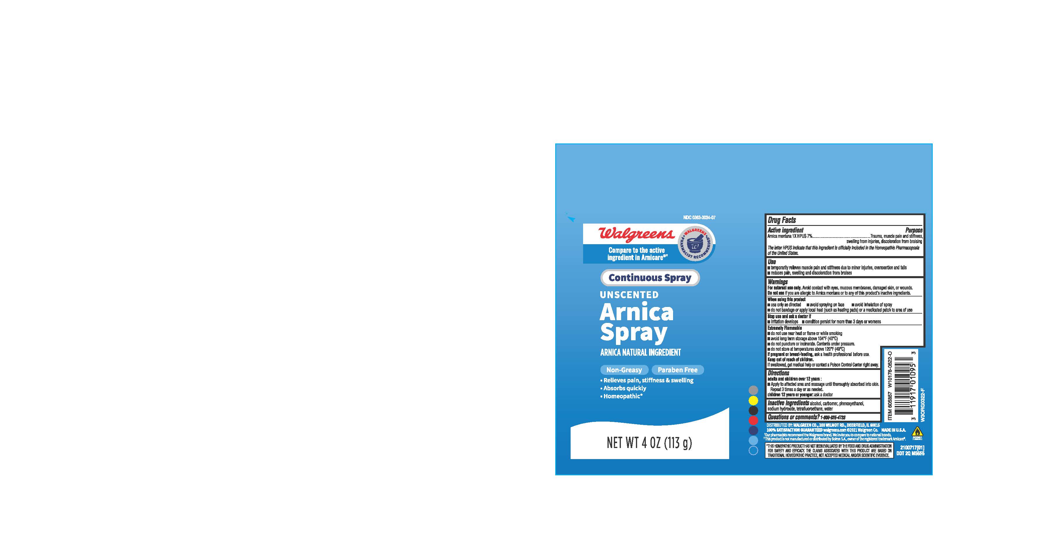 WALGREENS ARNICA- arnica montana 7% aerosol, spray