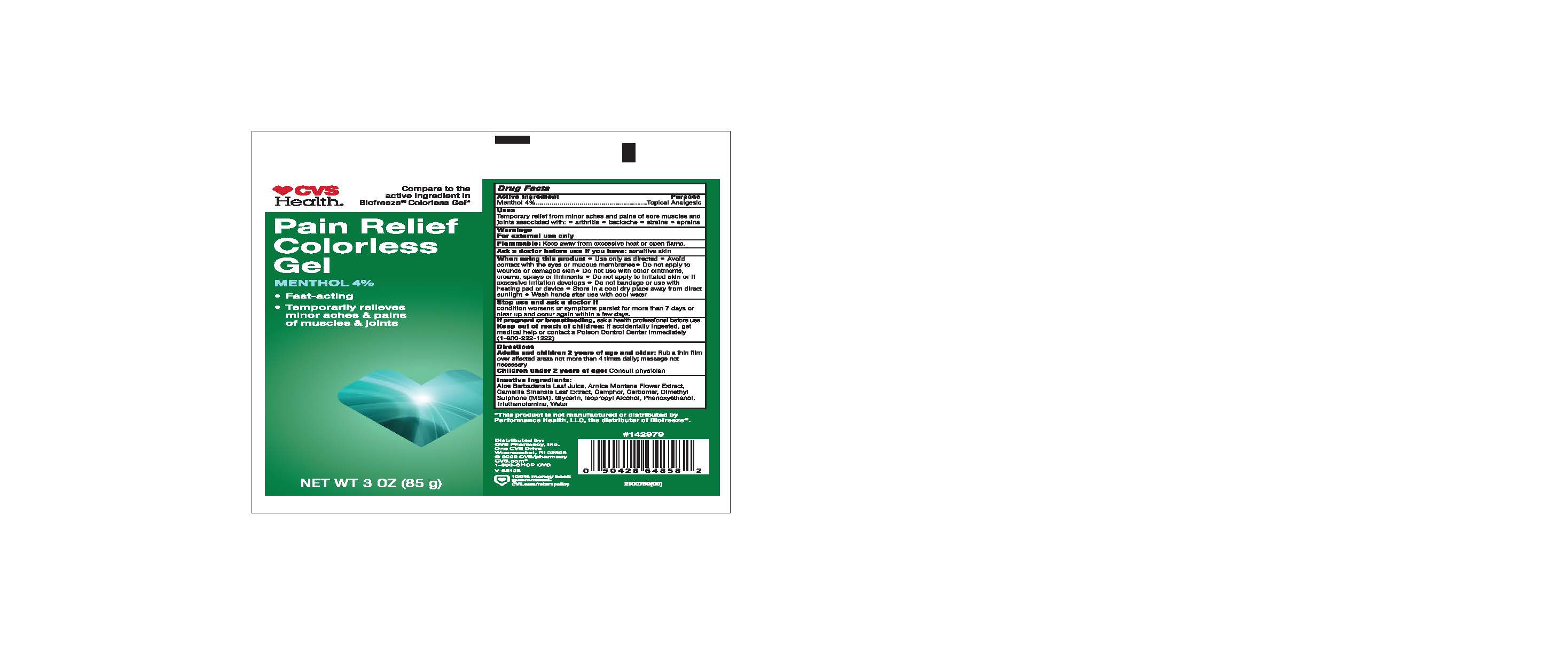 CVS PAIN RELIEF- menthol 4% gel